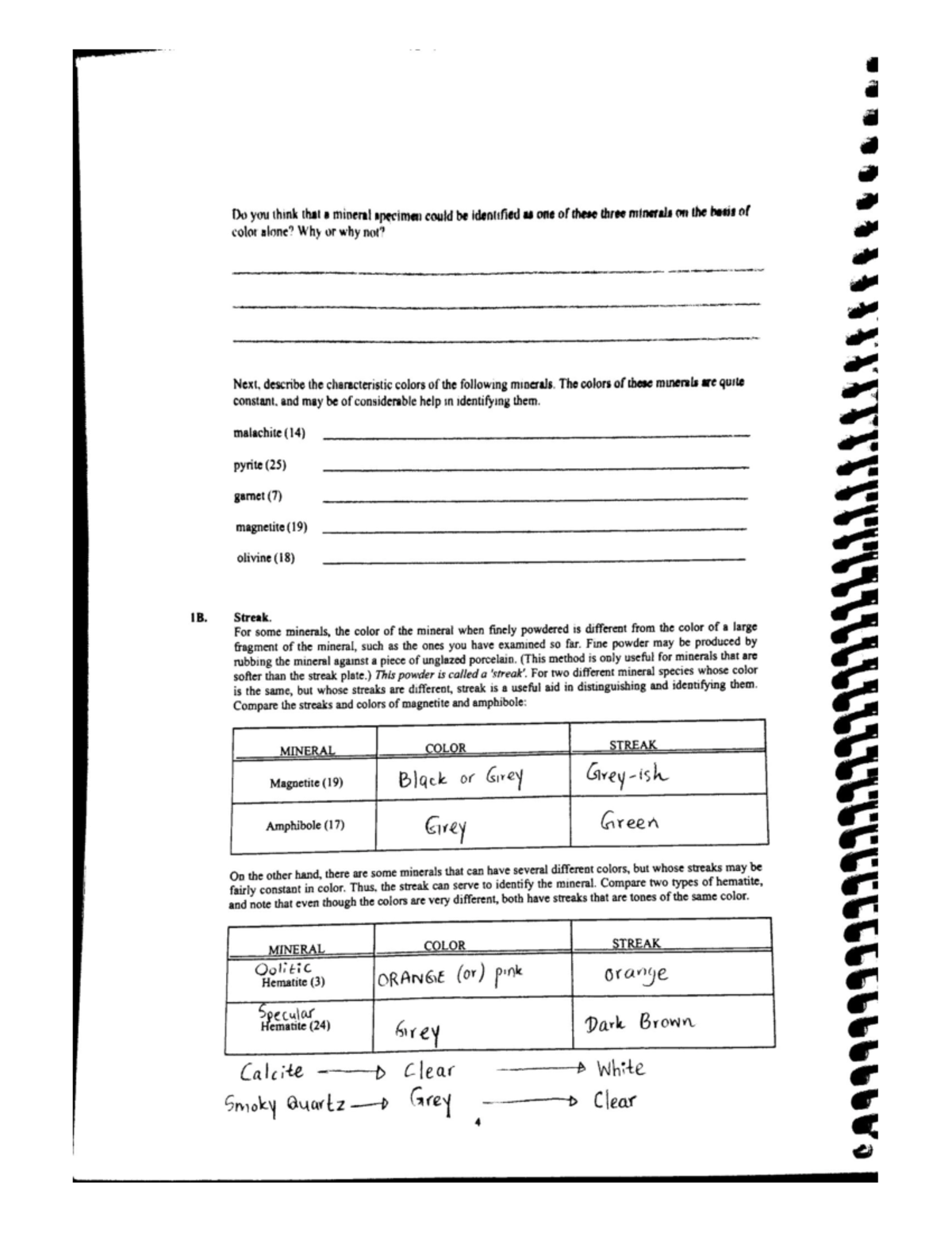 Mineral Lab 1B - 1F - EESC 1010 - Studocu