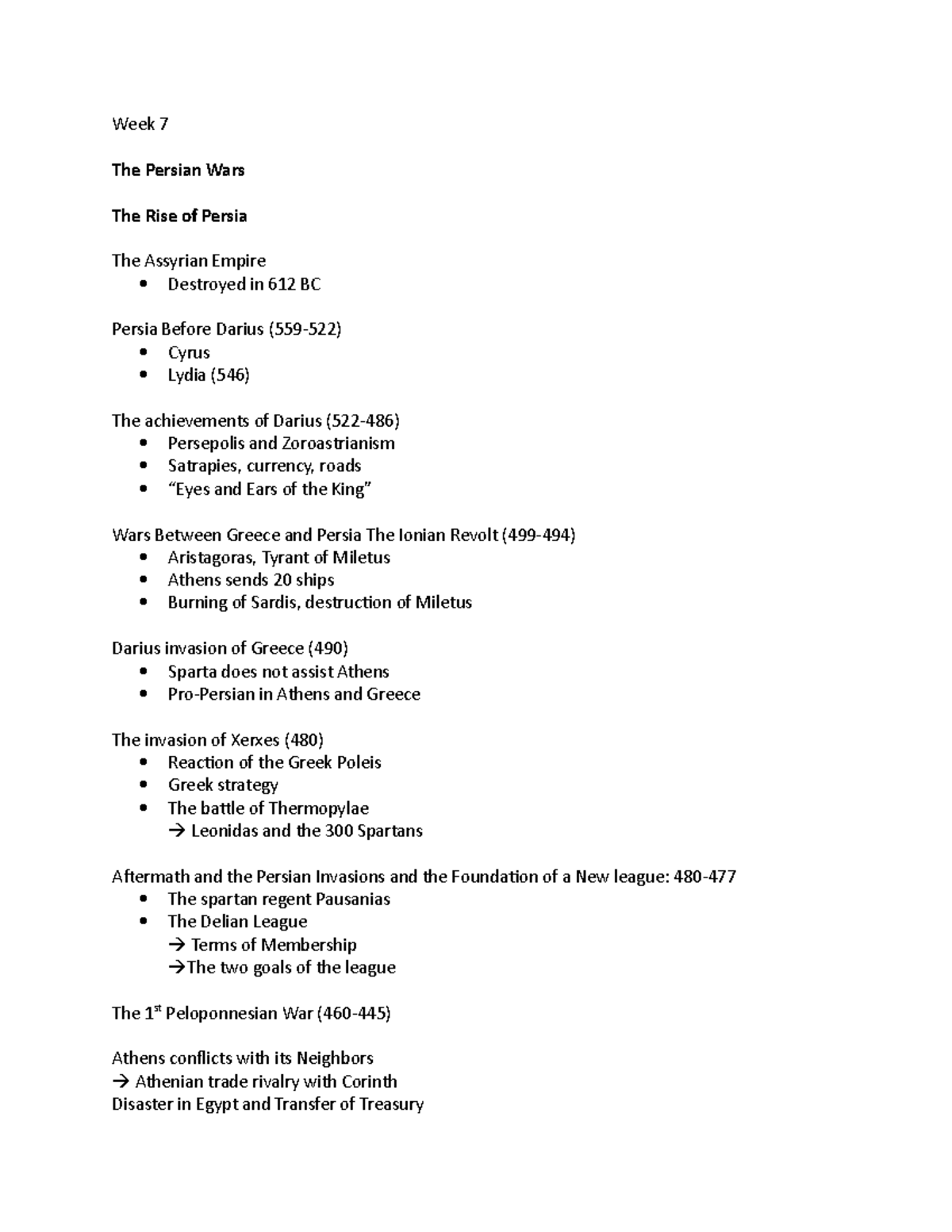 Week 7 - Week 7, semester 1 notes - Week 7 The Persian Wars The Rise of ...
