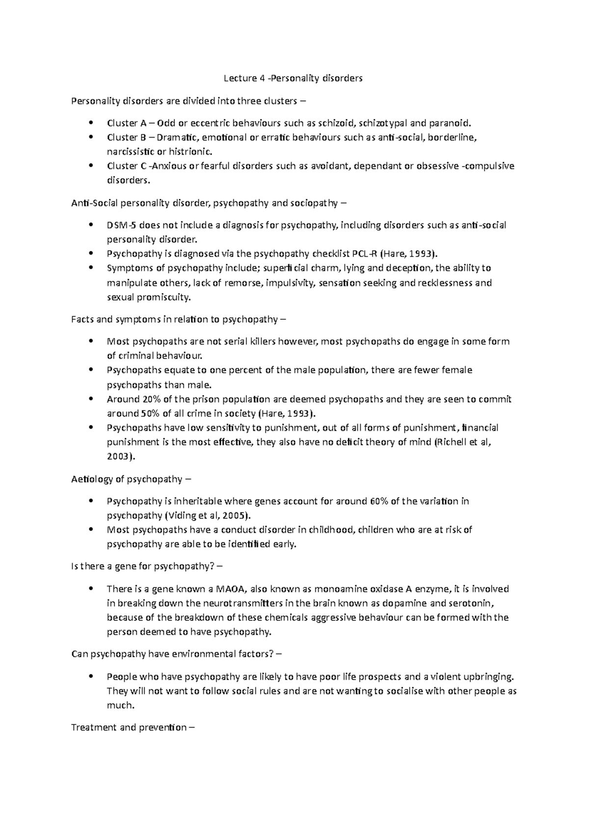 Personality disorders - Lecture 4 -Personality disorders Personality ...