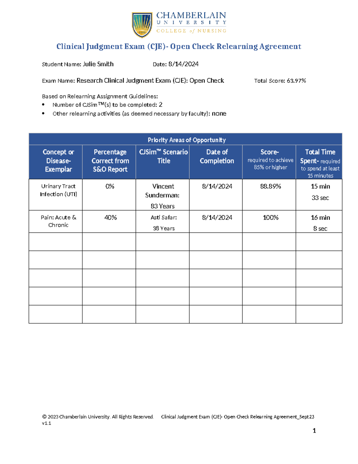 Nr 306 cje open check relearning - Clinical Judgment Exam (CJE)- Open ...