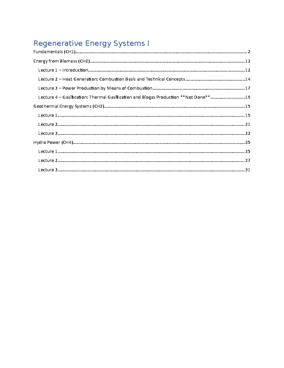 Regenerative Energy Systems I - Regenerative Energy Systems I ...