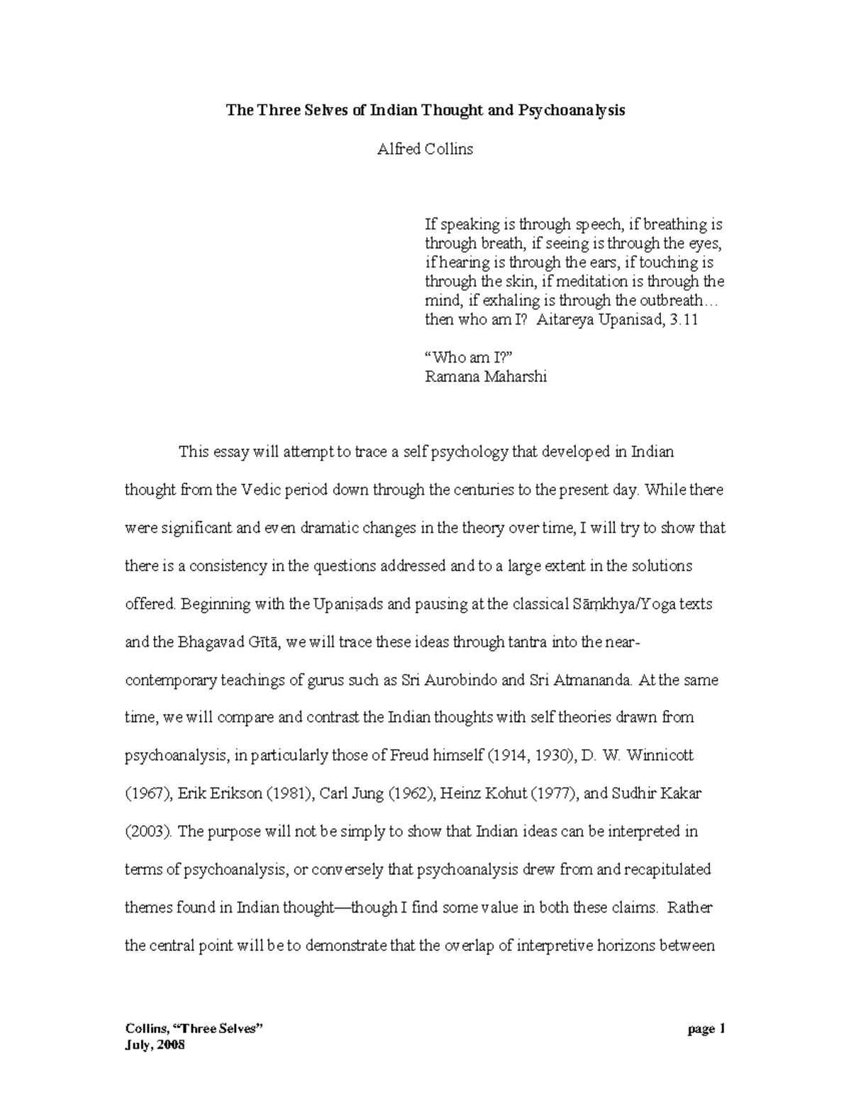 3 Selves Indian Psychology - - Studocu