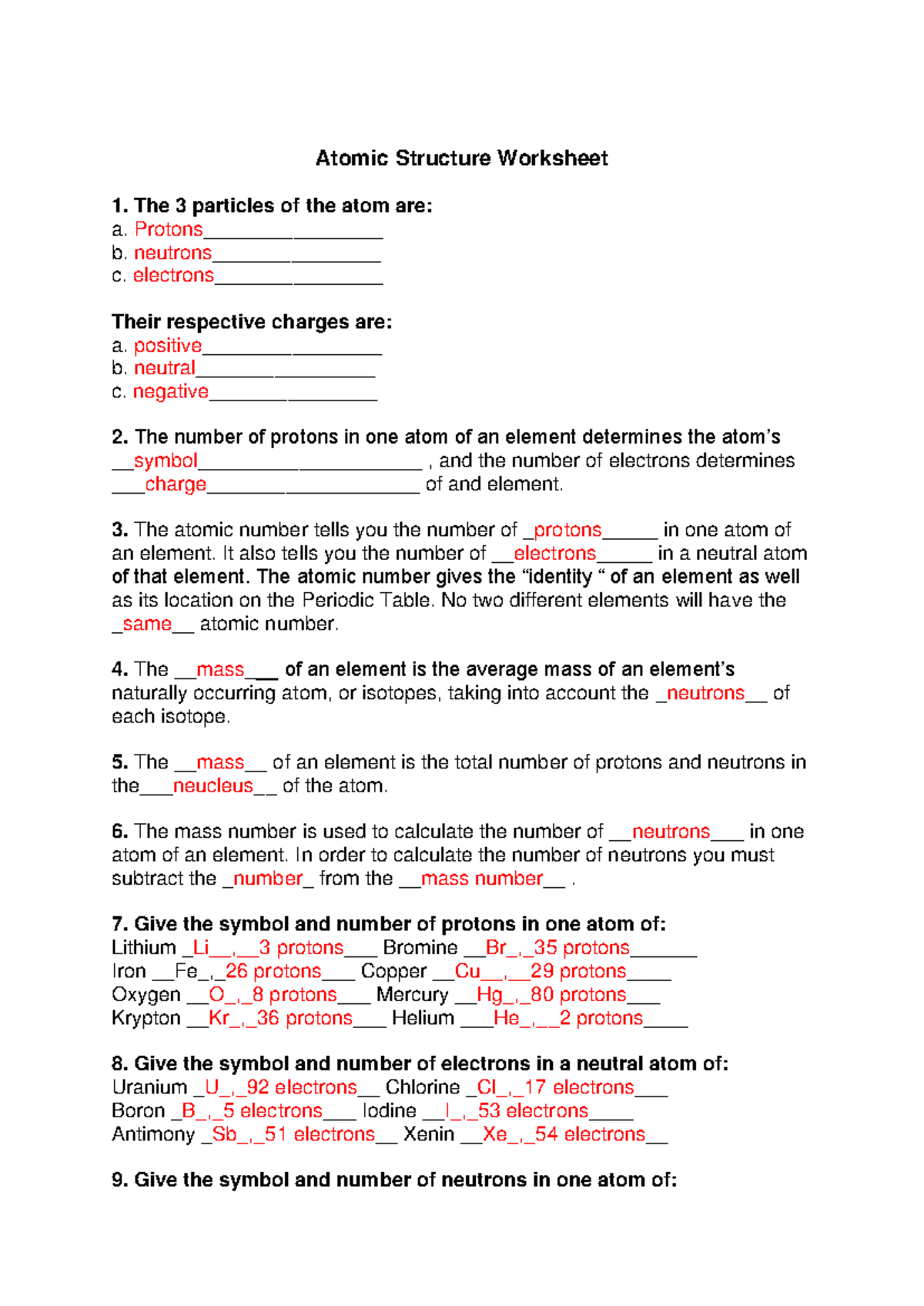Atomic Structure Worksheet 19April 2022 - Atomic Structure Worksheet ...