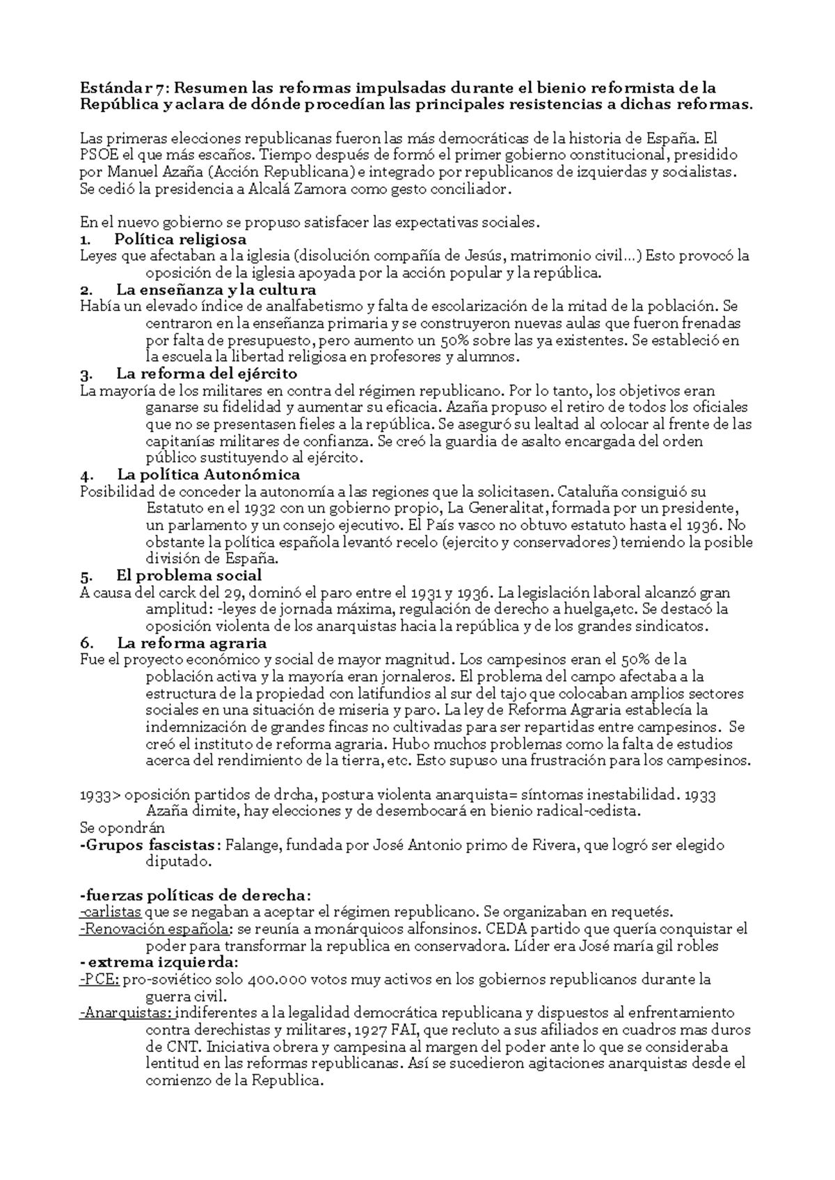 4.7 Bienio reformista - Estándar 7: Resumen las reformas impulsadas ...