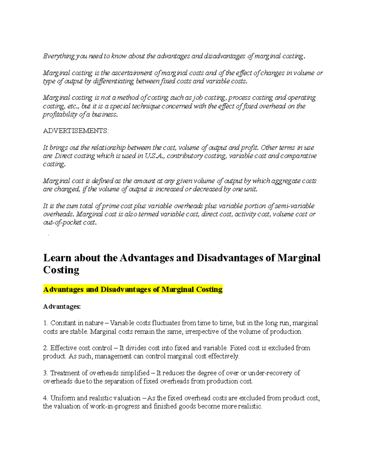 Adv and dis adv of marigal costing - Everything you need to know about ...