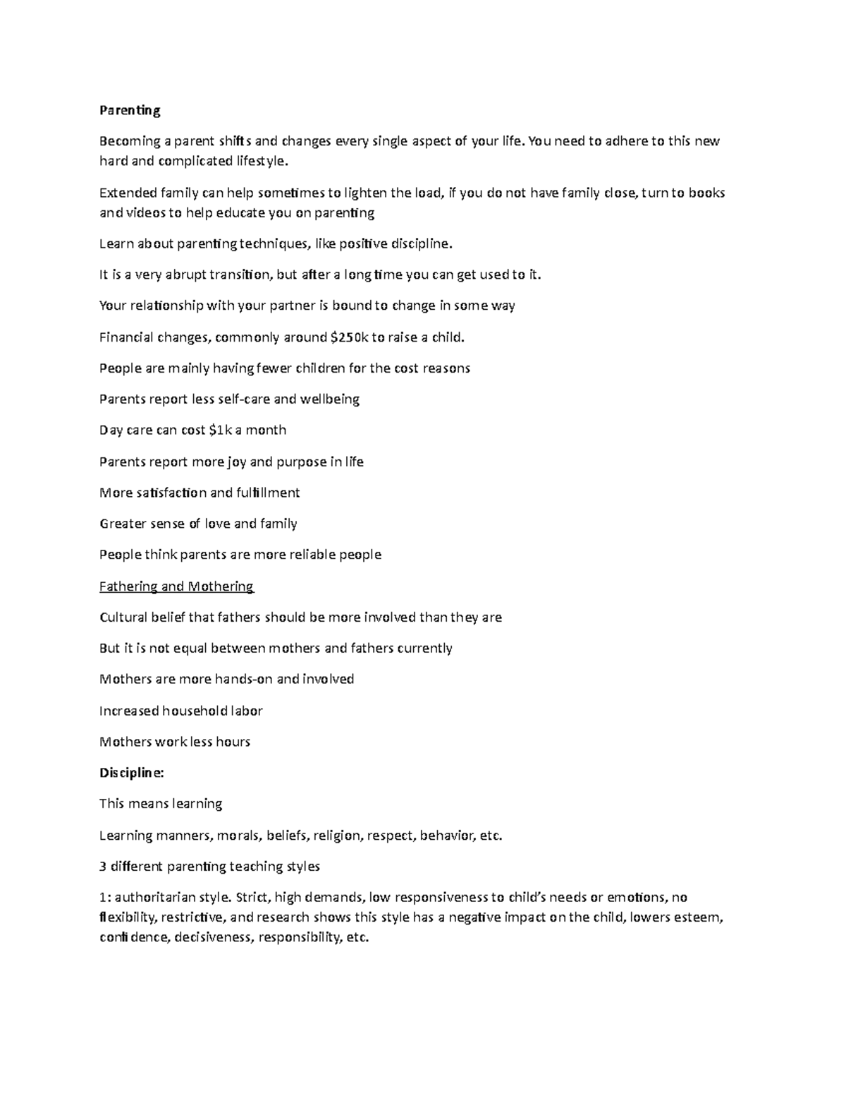 Lecture 8 notes - Parenting Becoming a parent shifts and changes every ...