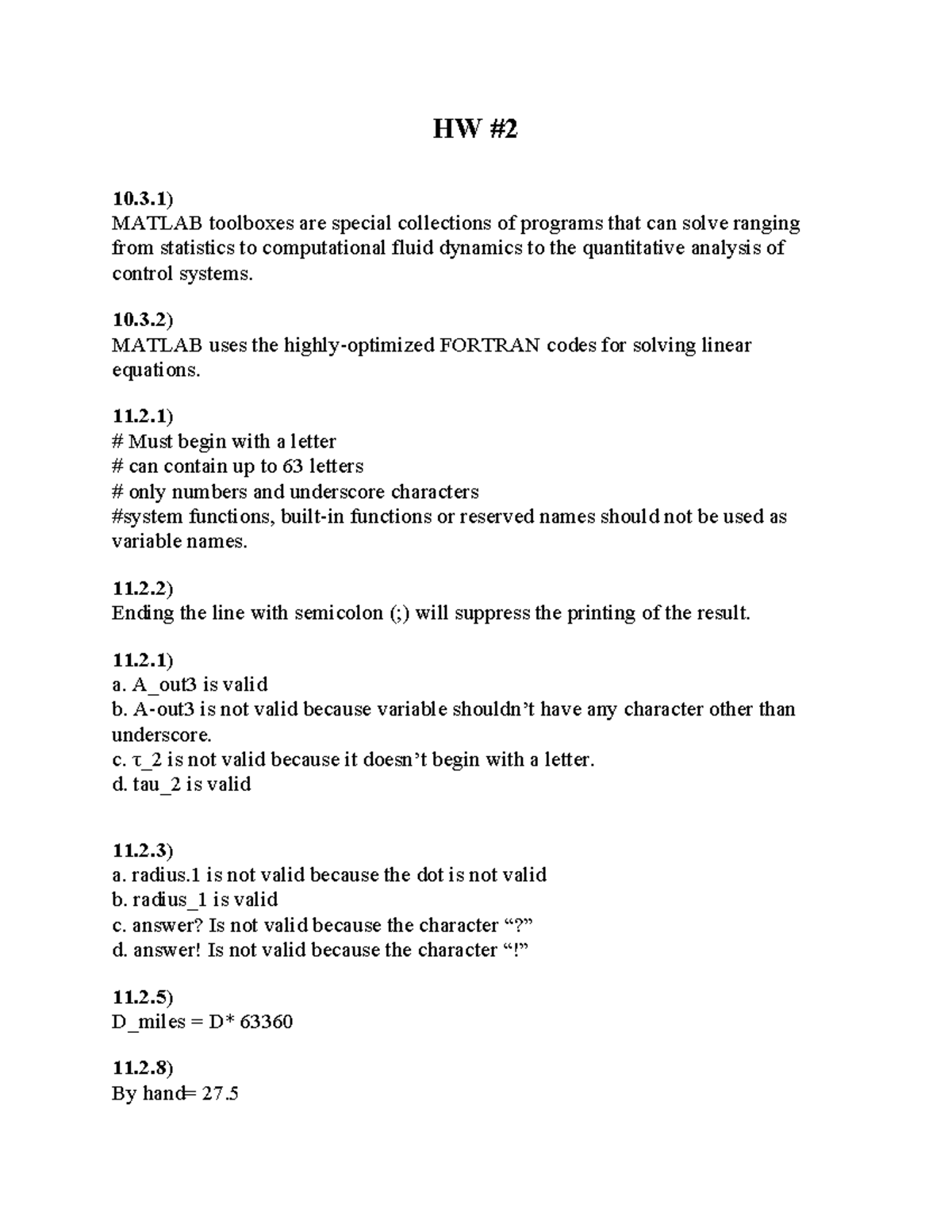 HW2 CHE101 Professor yang - HW 10.3) MATLAB toolboxes are special ...