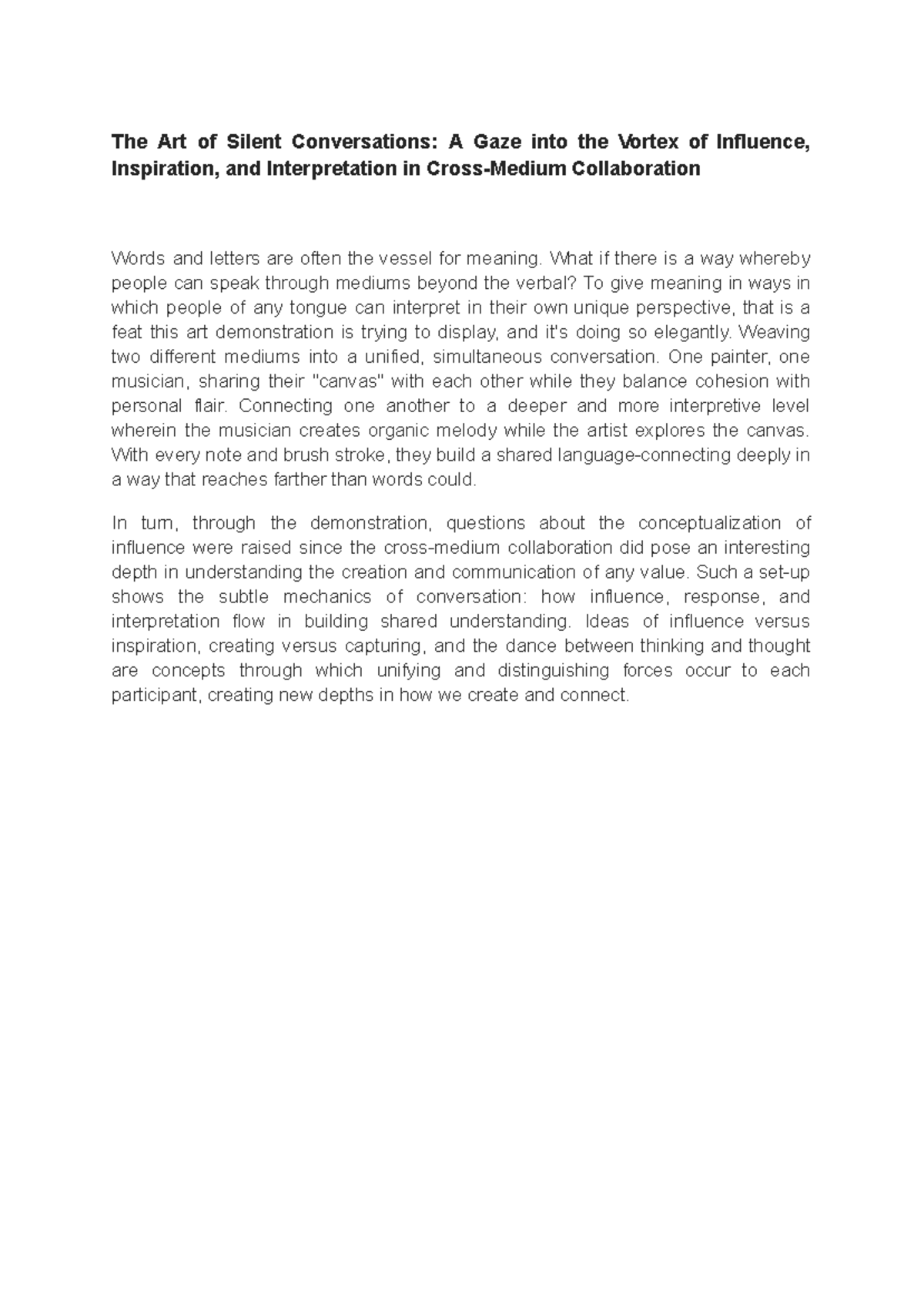The Art of Silent Conversations Exploring Influence, Inspiration, and ...