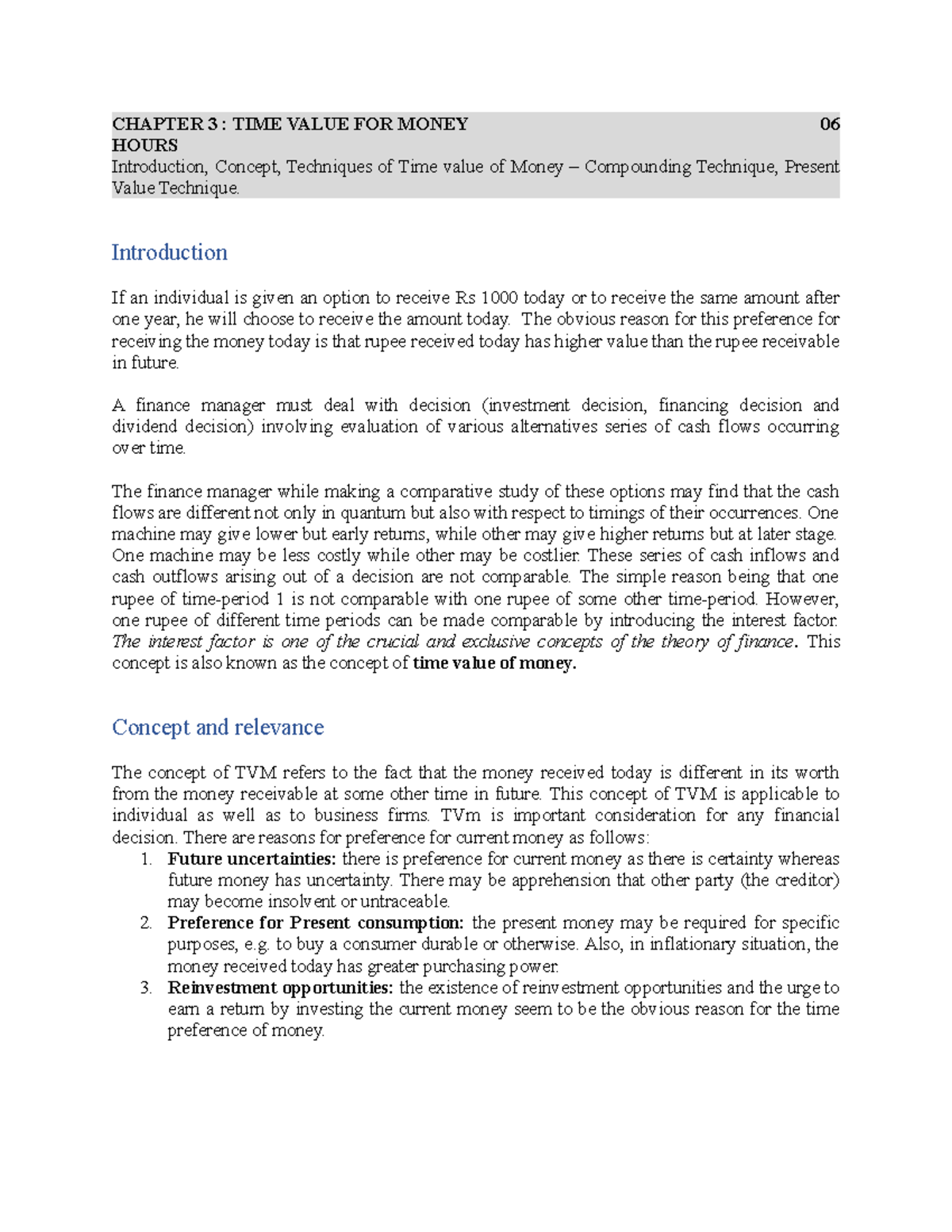 Chapter 3 - TVM - CHAPTER 3 : TIME VALUE FOR MONEY 06 HOURS ...
