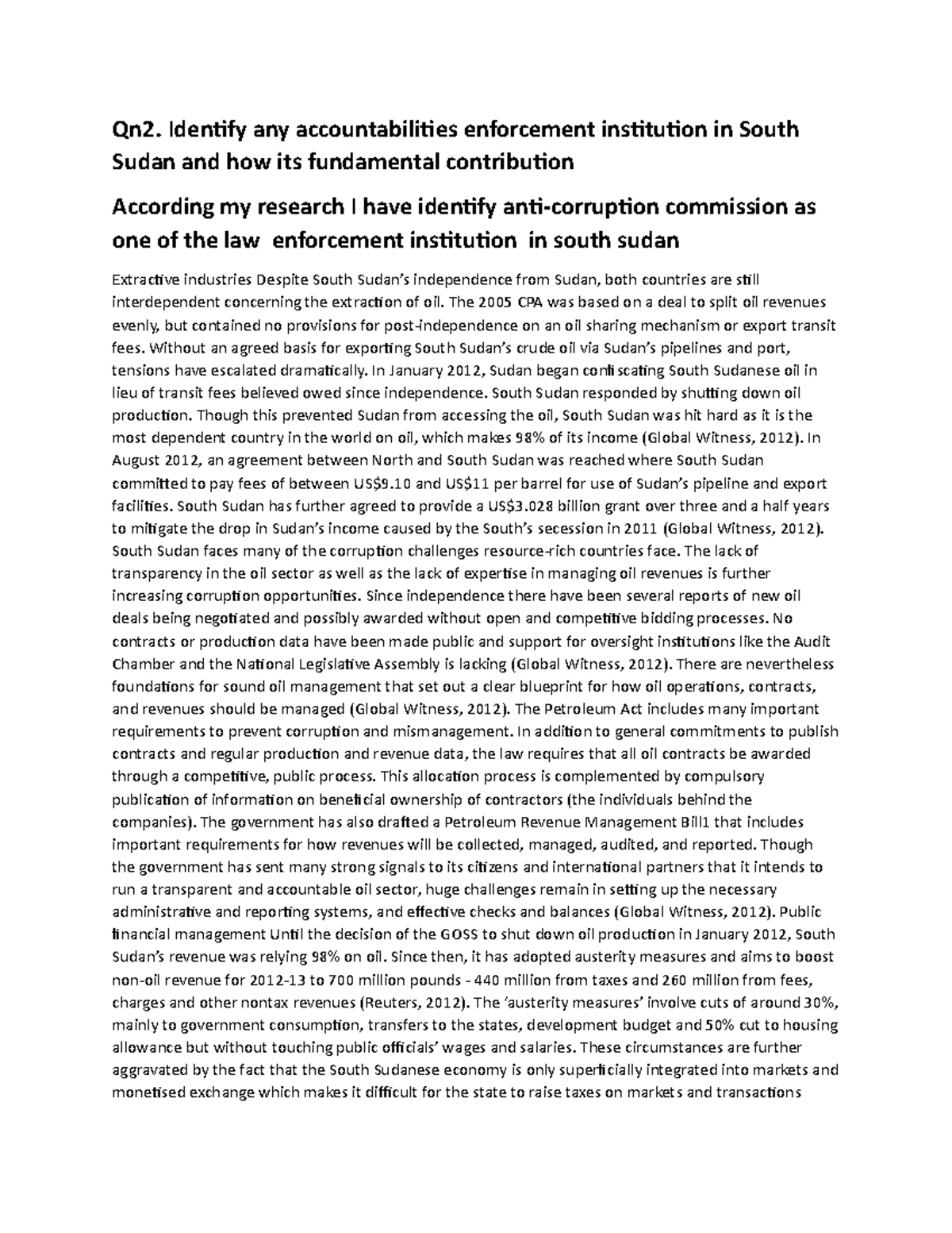 Qn2 - thanks - Qn2. Identify any accountabilities enforcement ...