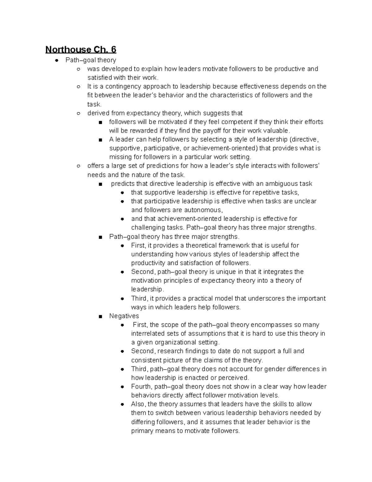 Reading 4 LDSP 240 - Northouse Ch. 6 Path–goal theory was developed to explain how leaders - Studocu