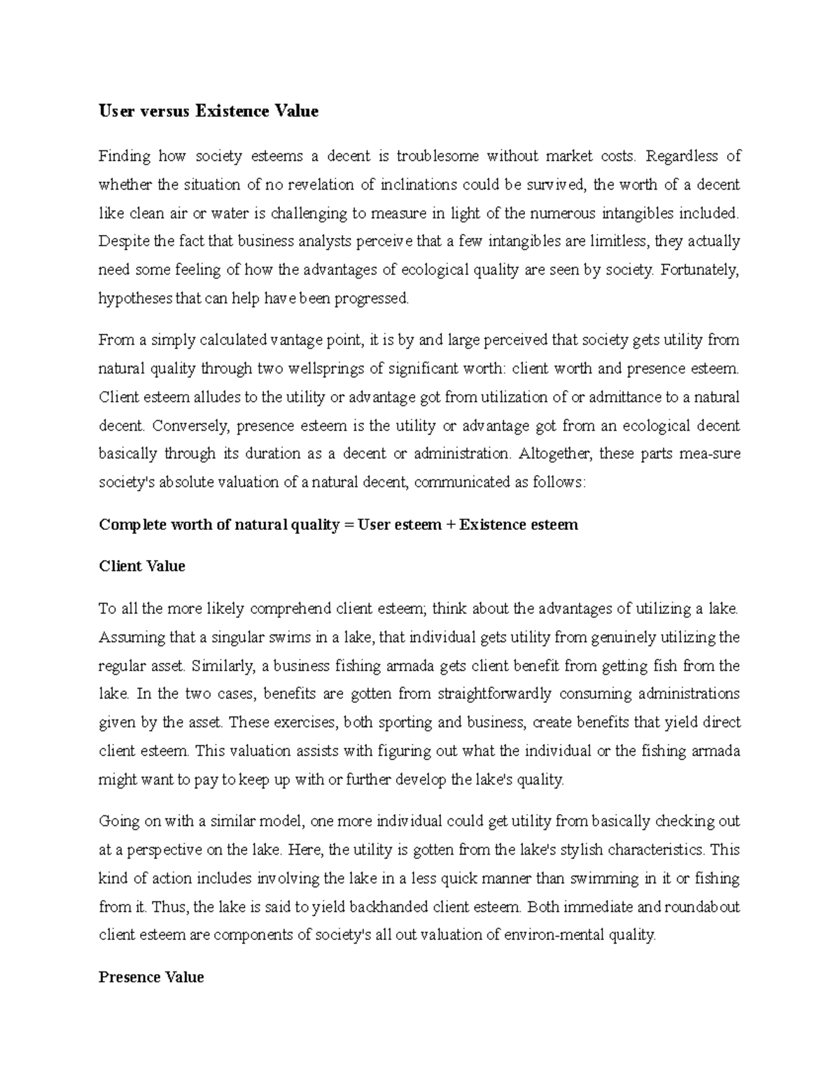 User versus Existence Value - User versus Existence Value Finding how ...