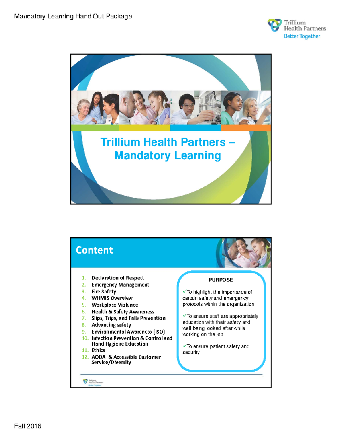 Mandatory Learning Package - ####### Trillium Health Partners ...