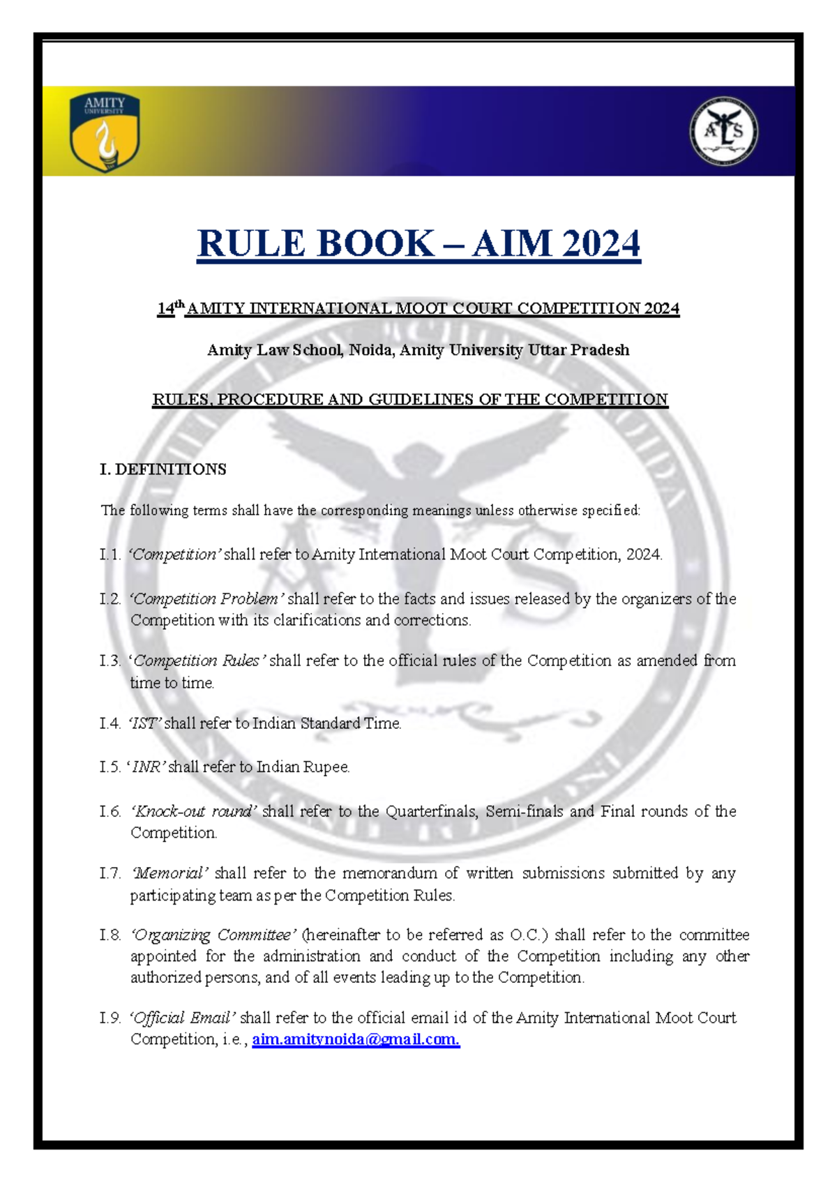 Rulebook -AIM 2024 - RULE BOOK – AIM 2024 14 th AMITY INTERNATIONAL ...