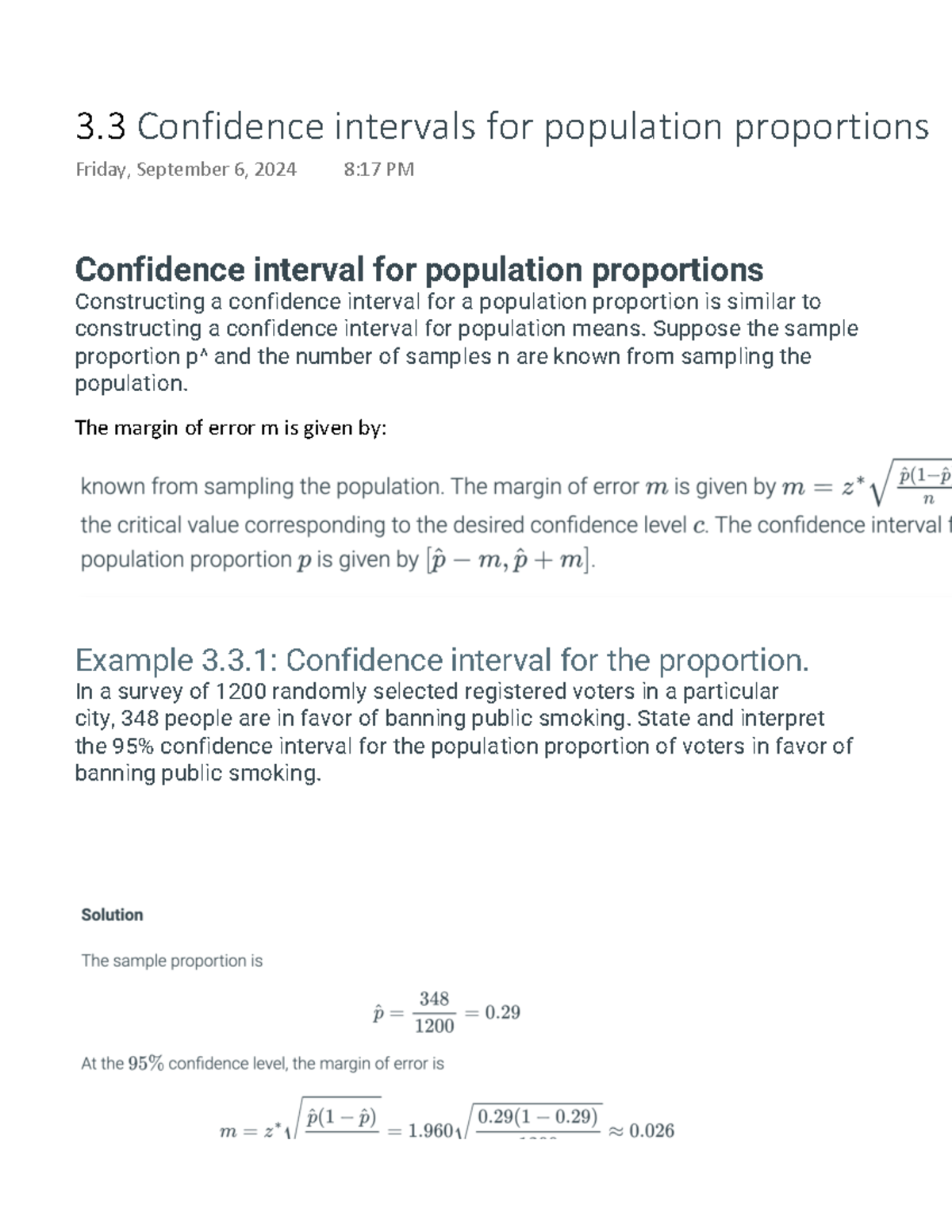 Mat 243 3.3 Confidence intervals for population proportions ...