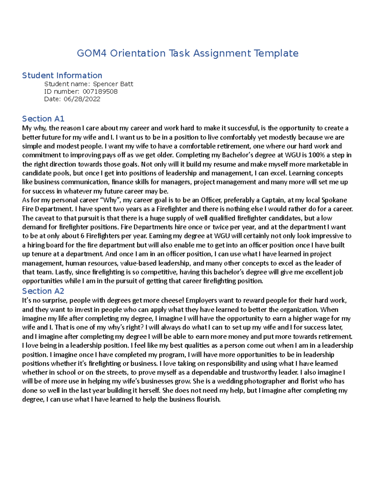 Orientation PA - Copy - GOM4 Orientation Task Assignment Template Student Information Student ...