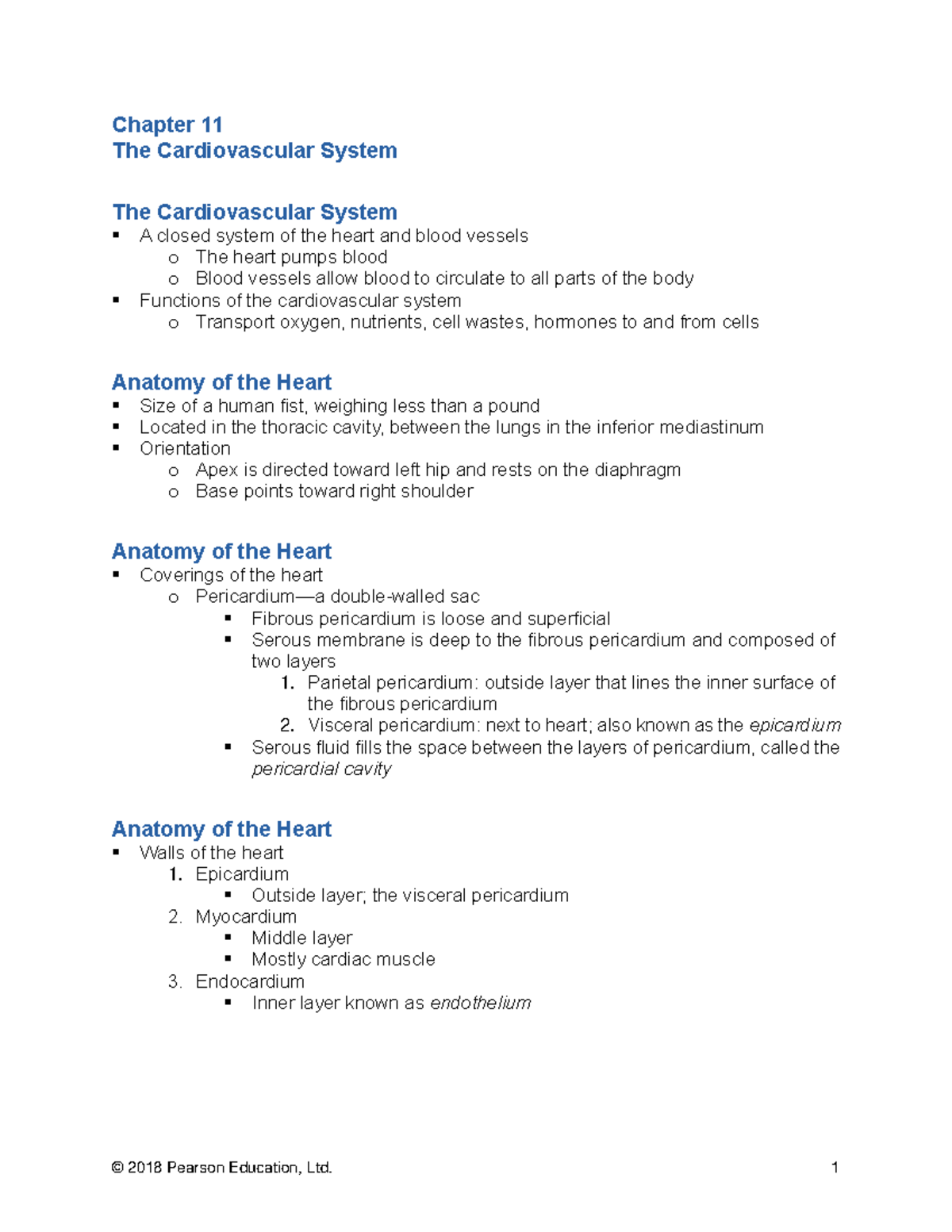Chapter 11: The Cardiovascular System - Parietal pericardium: outside ...