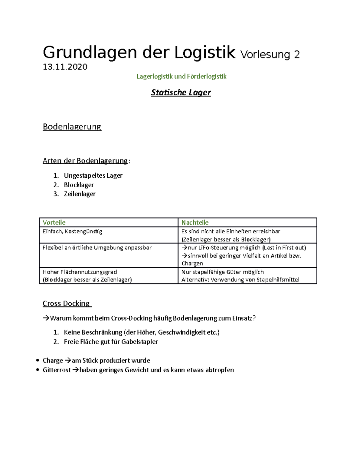 Grundlagen der Logistik Vorlesung 2 - Lagerlogistik und Förderlogistik ...