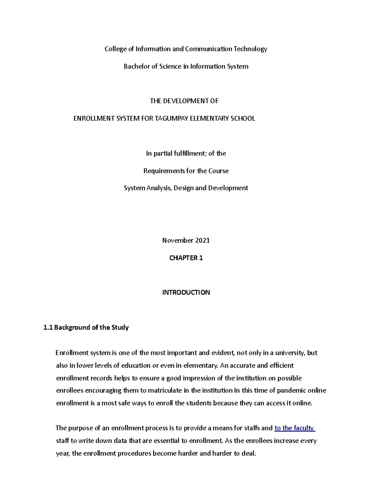 SADD Enrollment System Final Documentation - College of Information and ...