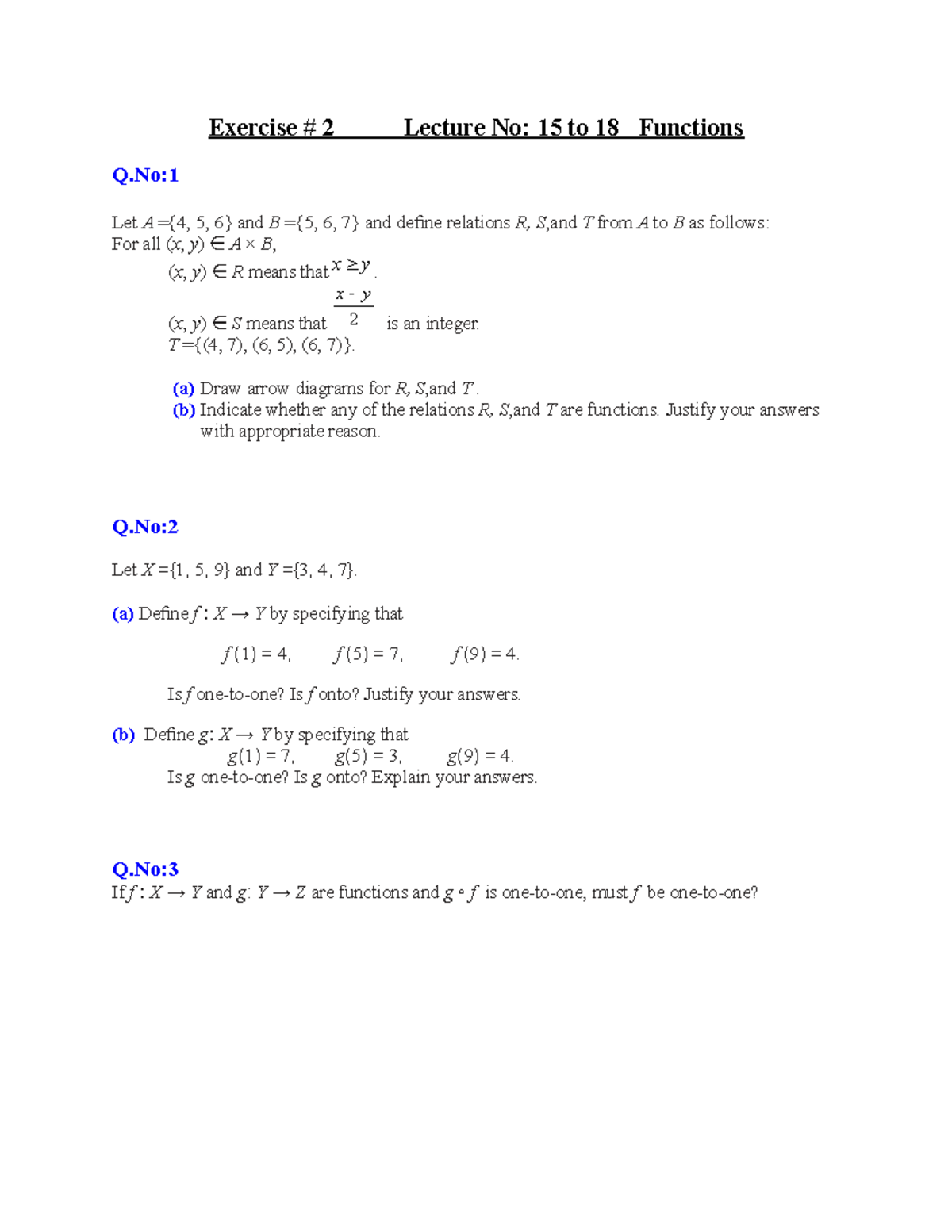 Exercise-2 Lect 15 to 18 Functions - Exercise # 2 Lecture No: 15 to 18 ...
