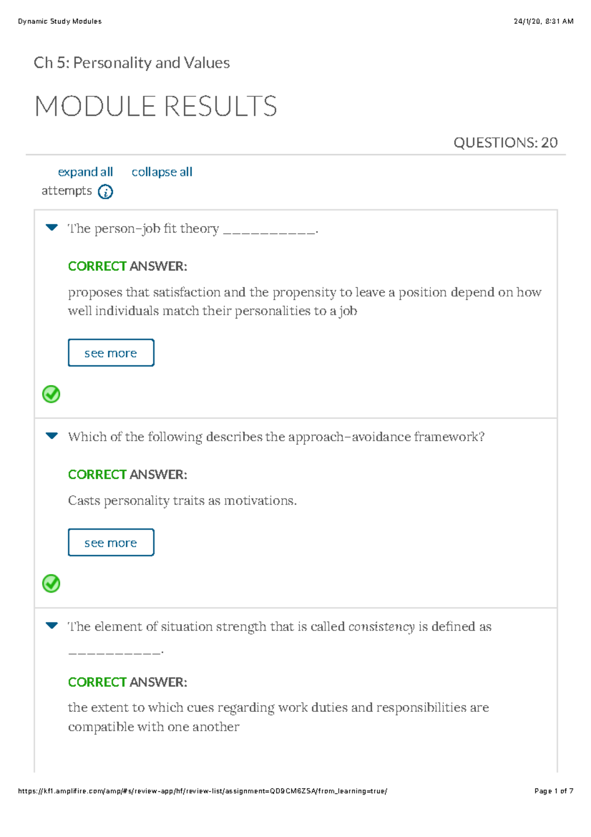 Org Behaviour CH5 Personality and Values Prep Activity - MODULE RESULTS ...