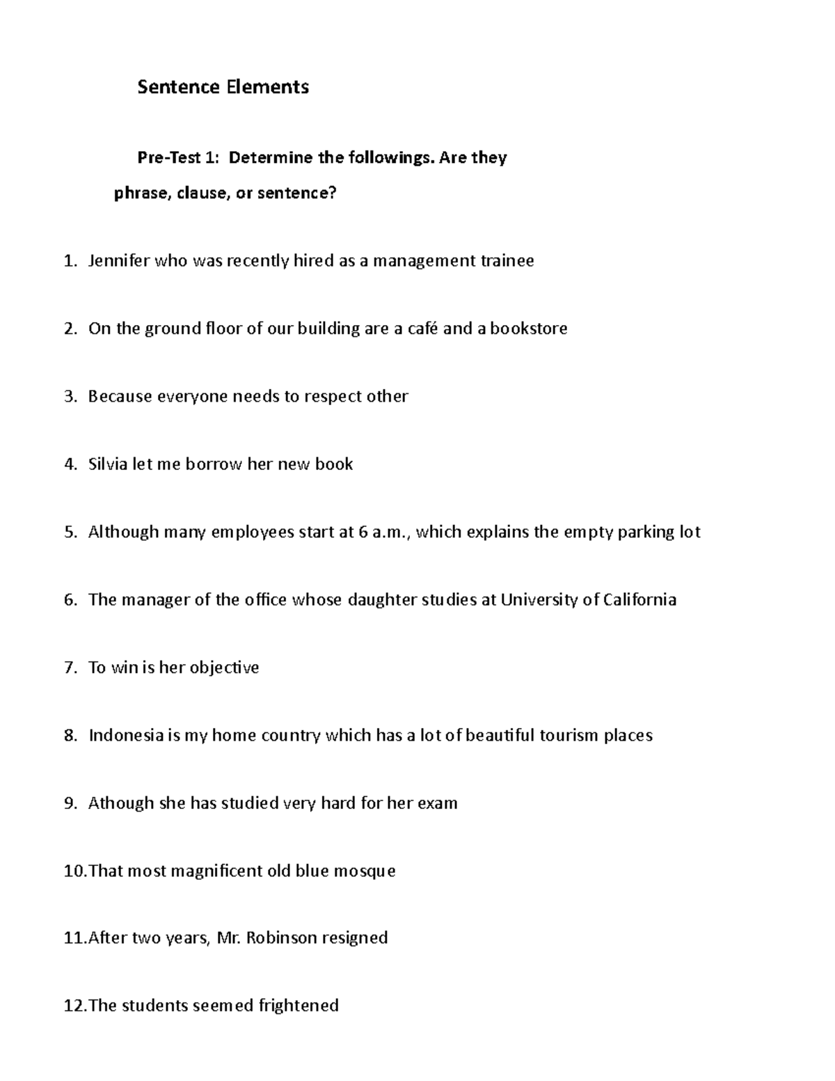 Sentence Elements - Contemporary English Grammar Course - Sentence ...