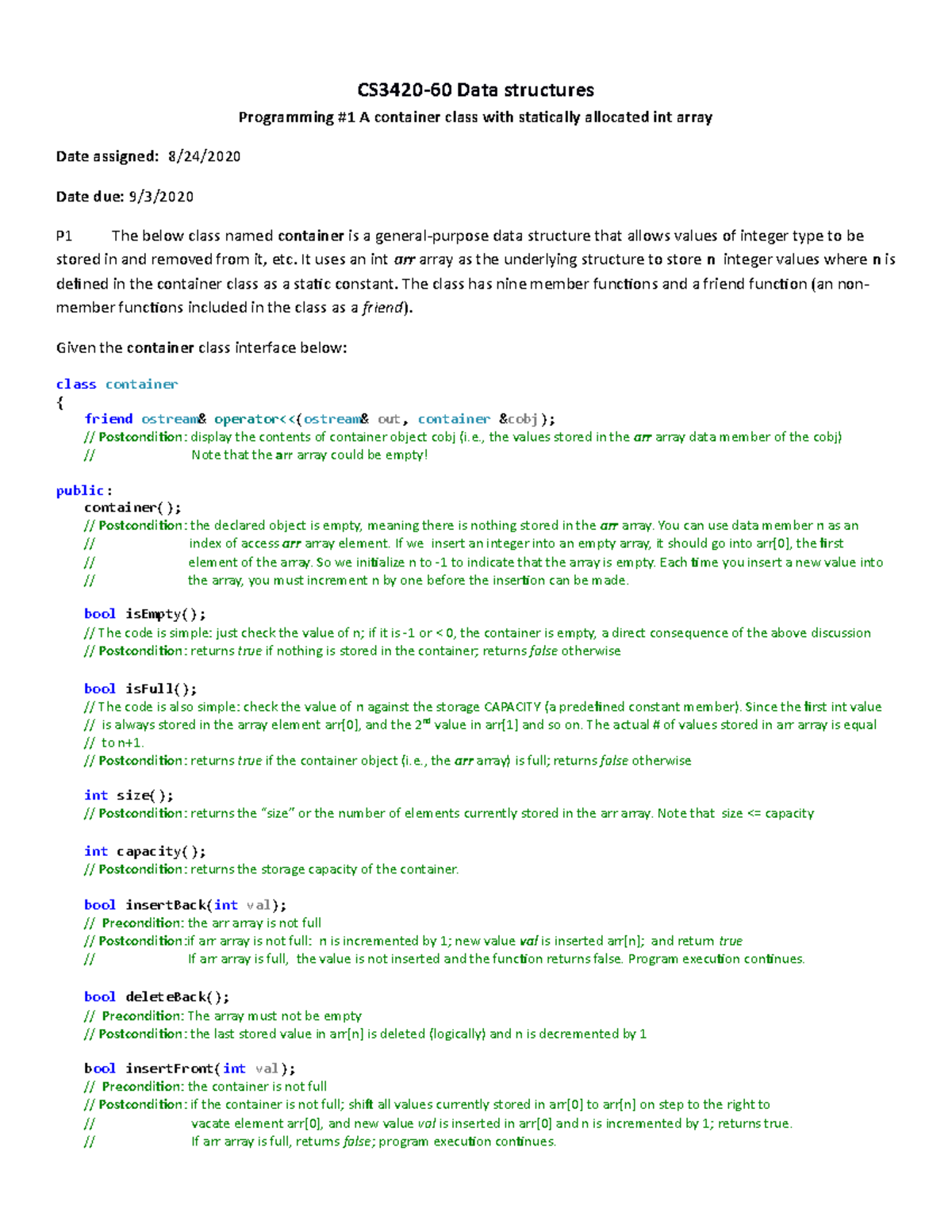 Programming 1 Container Class With Statically Allocated Int Array 6104