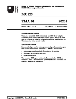 Tutor Marked Assignment 4 - Faculty of Science, Technology, Engineering ...