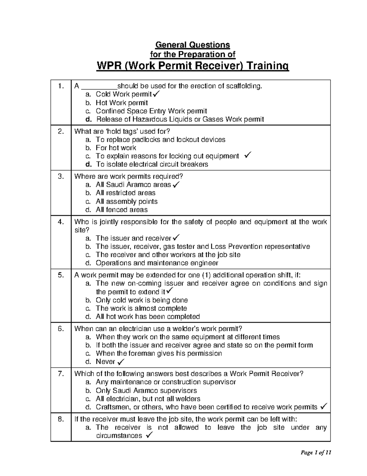 Work Permit Receiver (WPR) Training - General Questions for the ...
