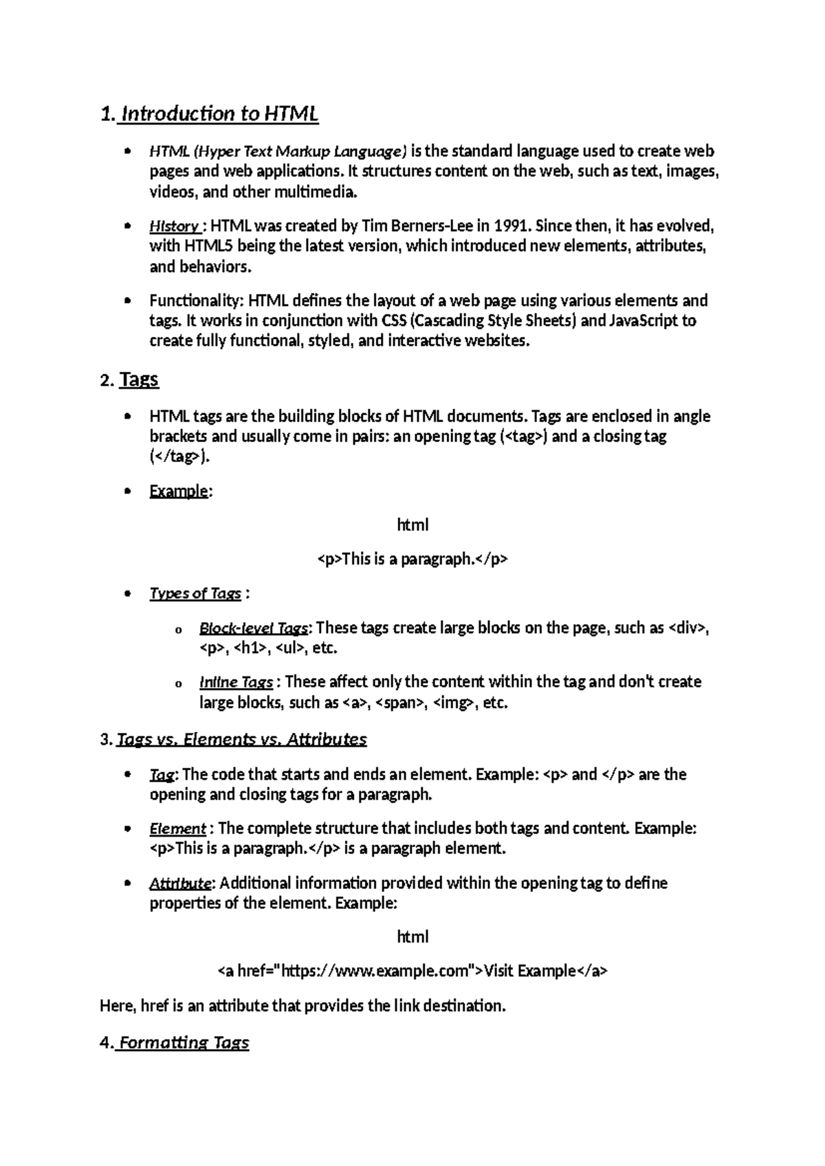 Final file - 1. Introduction to HTML HTML (Hyper Text Markup Language ...