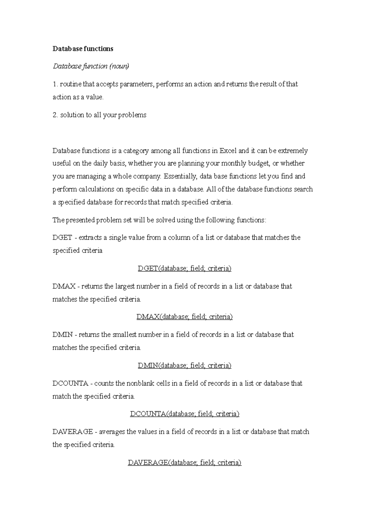 Database Functions Database Functions Database Function Noun 9213