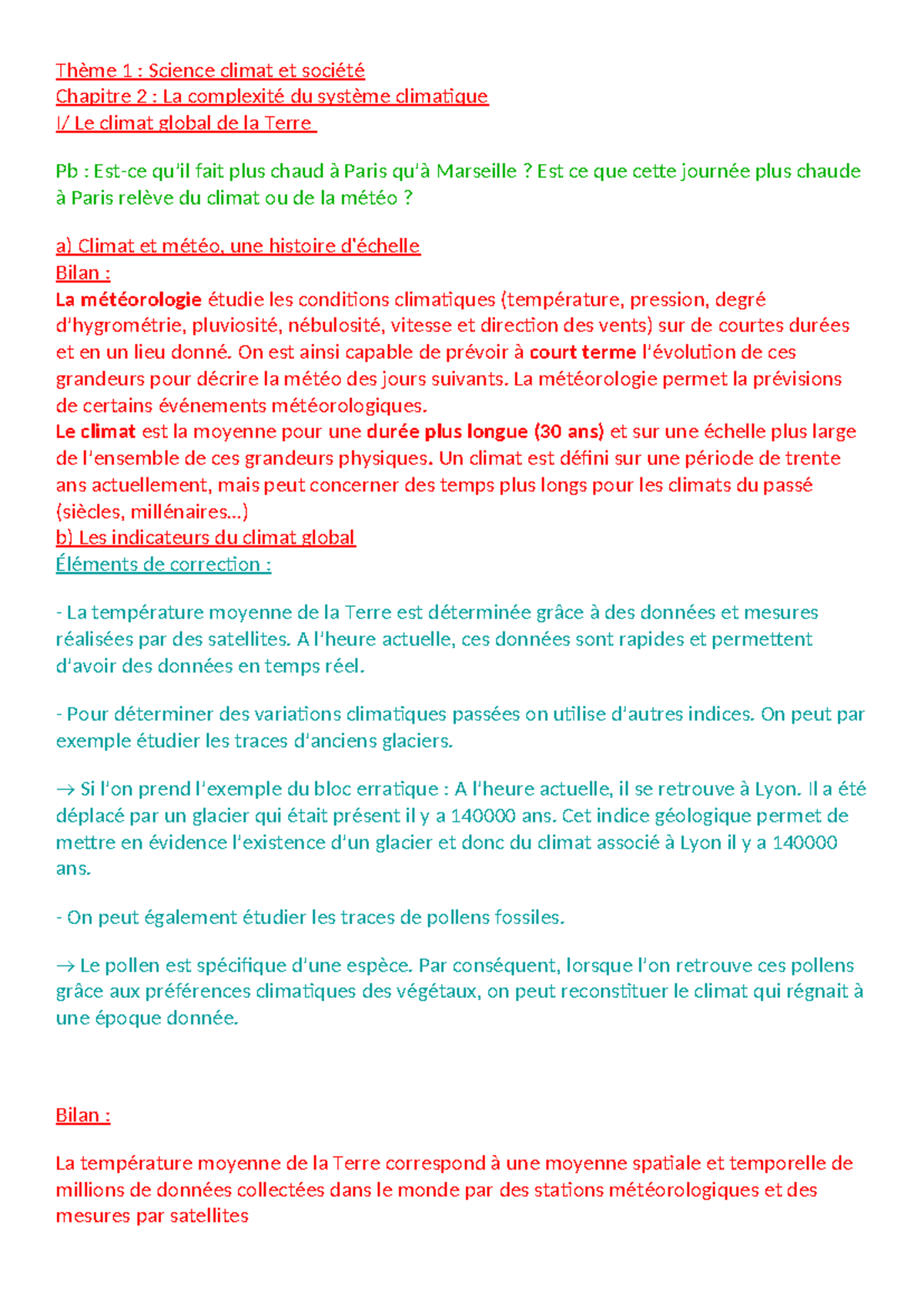 Thème 1 - Rapport de svt - Thème 1 : Science climat et société Chapitre ...