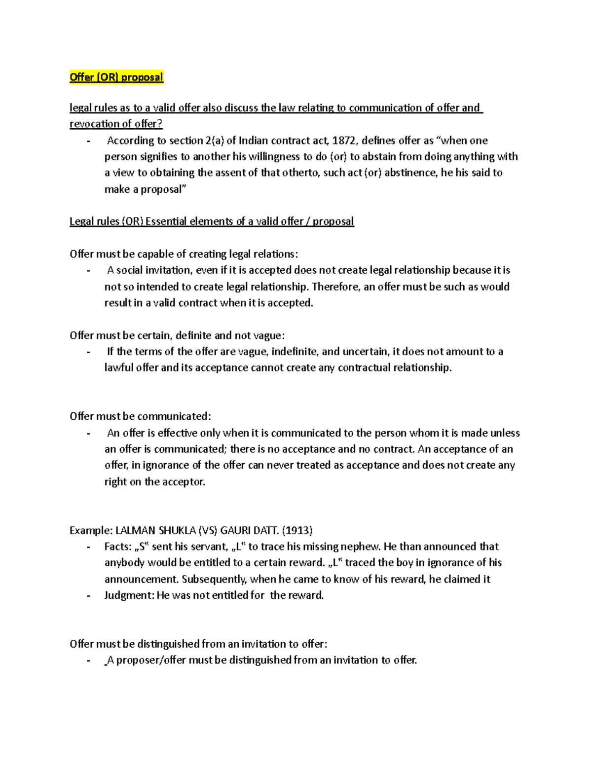 Offer (OR) proposal - Offer (OR) proposal legal rules as to a valid ...