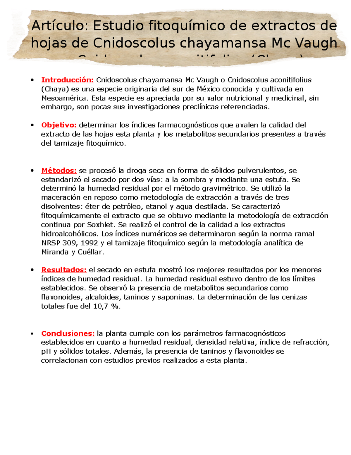 Artículo Cnidoscolus aconitifolius (Chaya - Introducción: Cnidoscolus ...