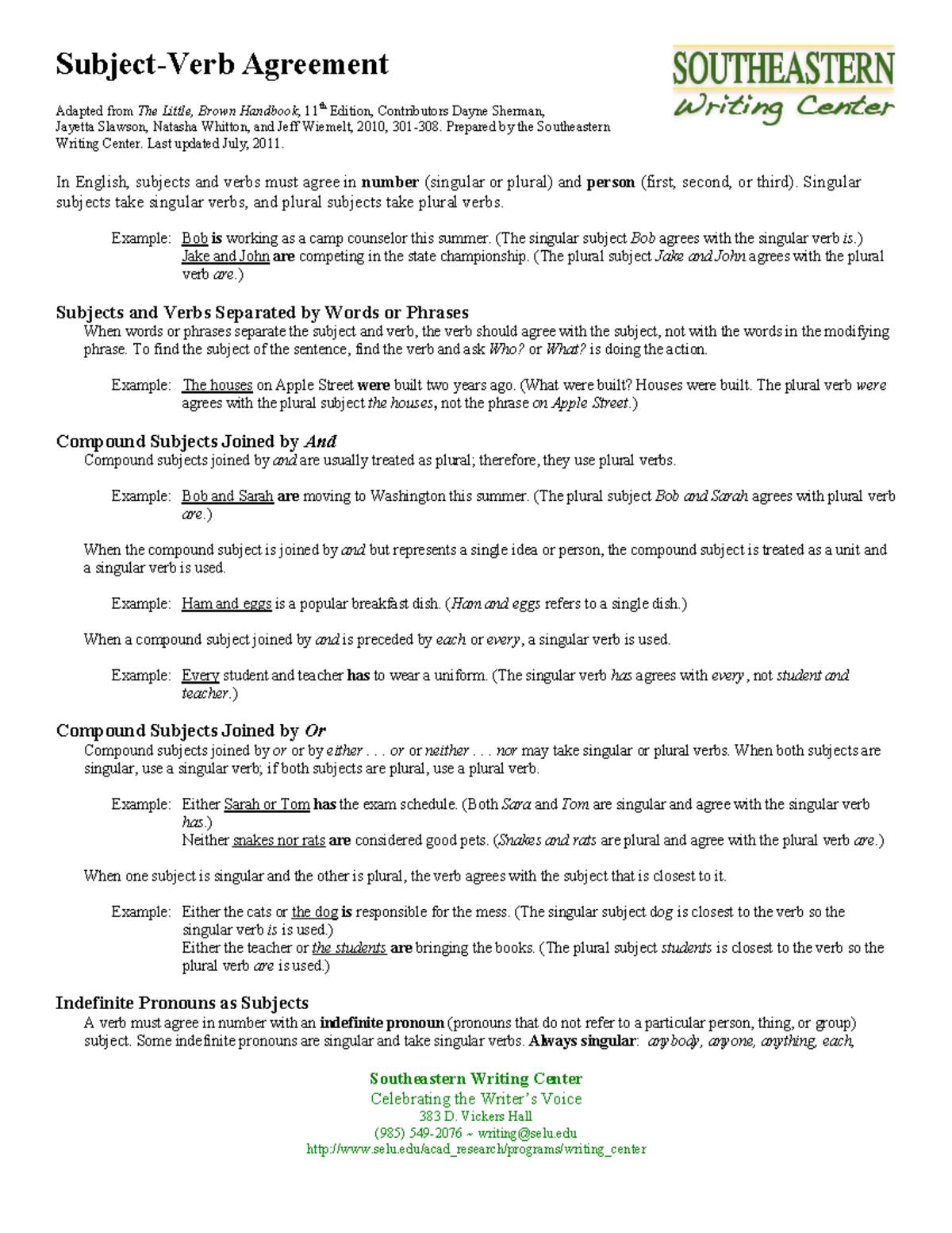 Subjectverbagreement - Subject-Verb Agreement Adapted fromJayetta ...