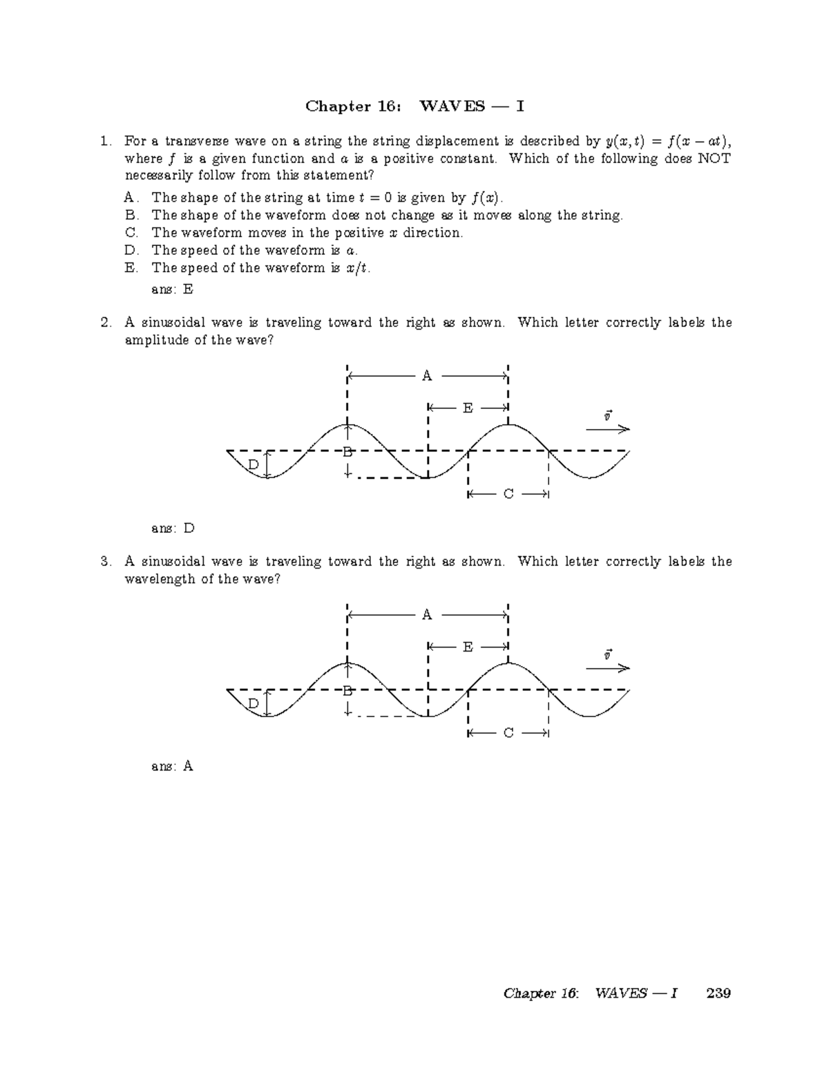 Chapter 16-17 Waves test bank - Chapter 16: WAVES ñ I For a transverse ...