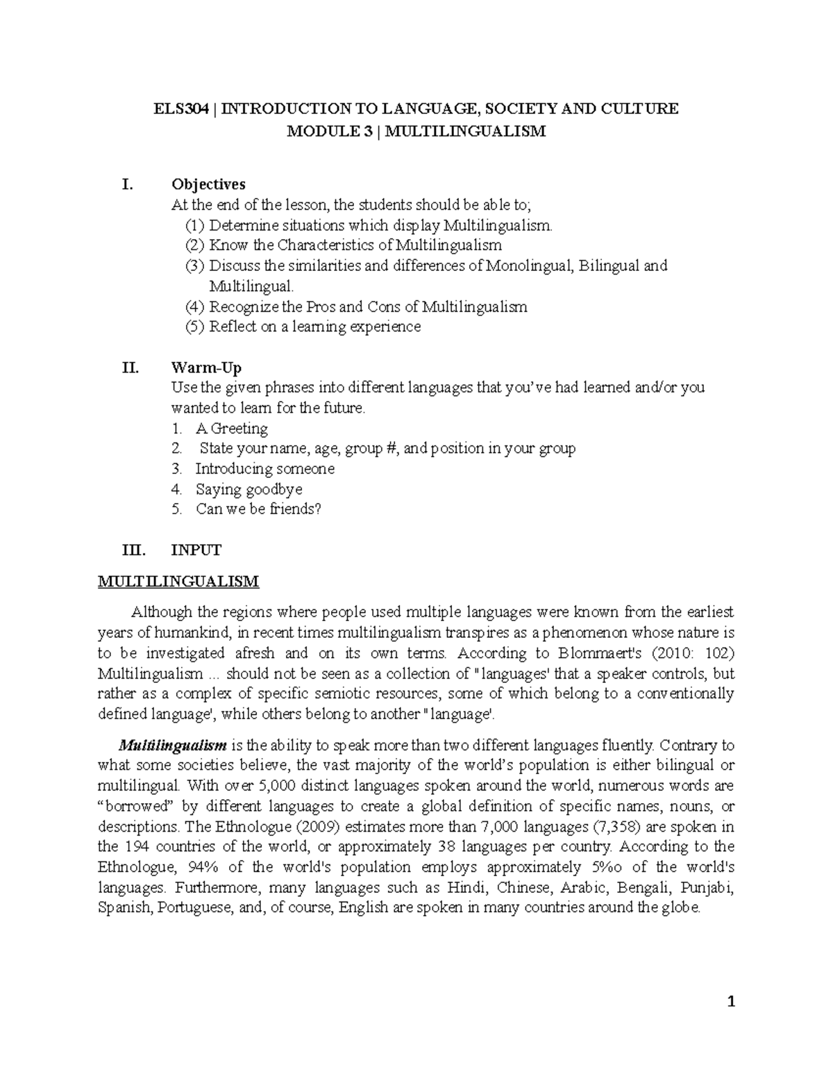 Module 3 - ELS304 | INTRODUCTION TO LANGUAGE, SOCIETY AND CULTURE ...