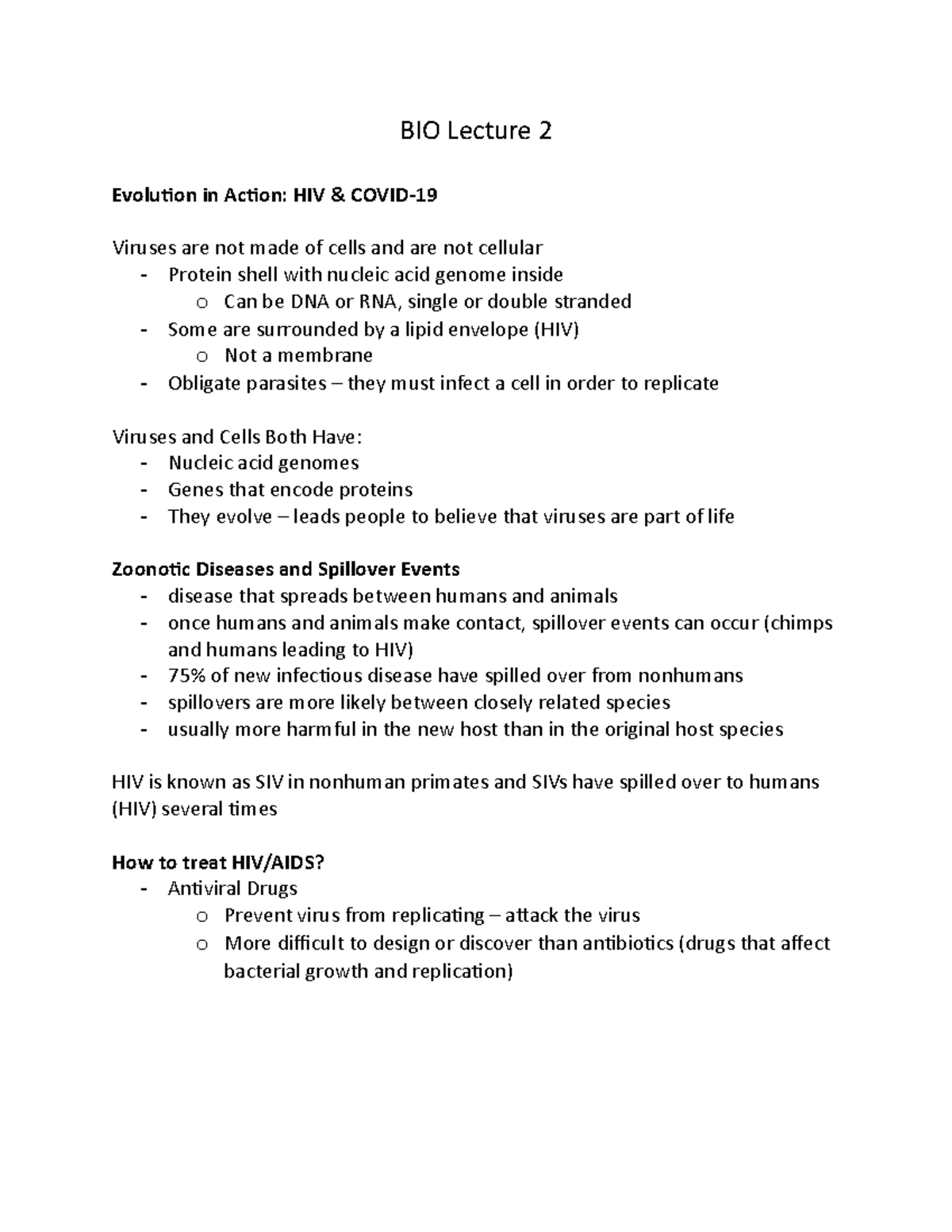 Biology Lecture 2 (Cycle 1) - BIO Lecture 2 Evolution in Action: HIV ...