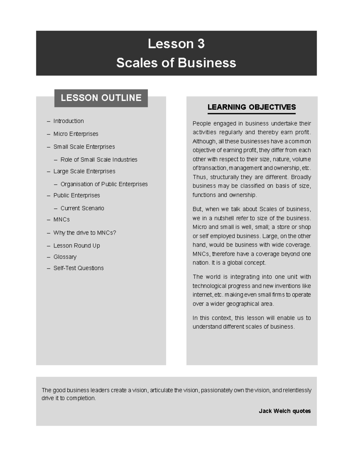 Chapter 3 Scales of Business - Lesson 3 Scales of Business 63 Lesson 3 ...