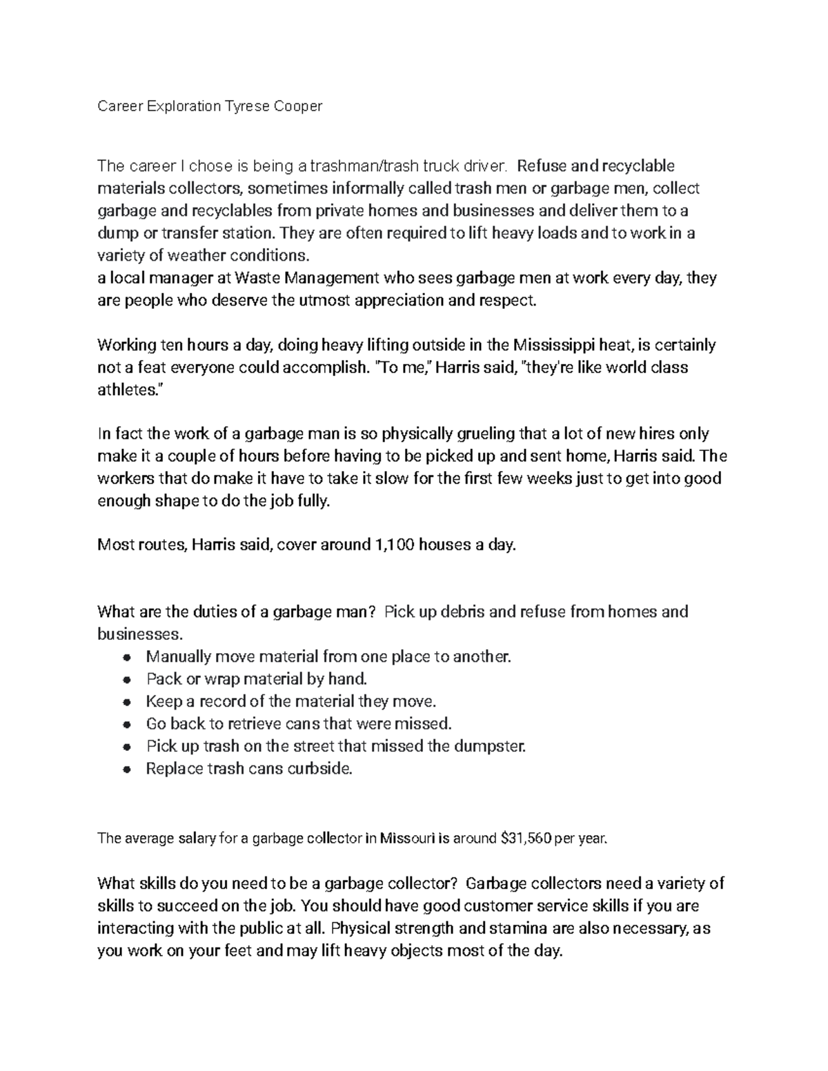 Career Exploration Tyrese Cooper - ENG 100 - MWSU - Studocu