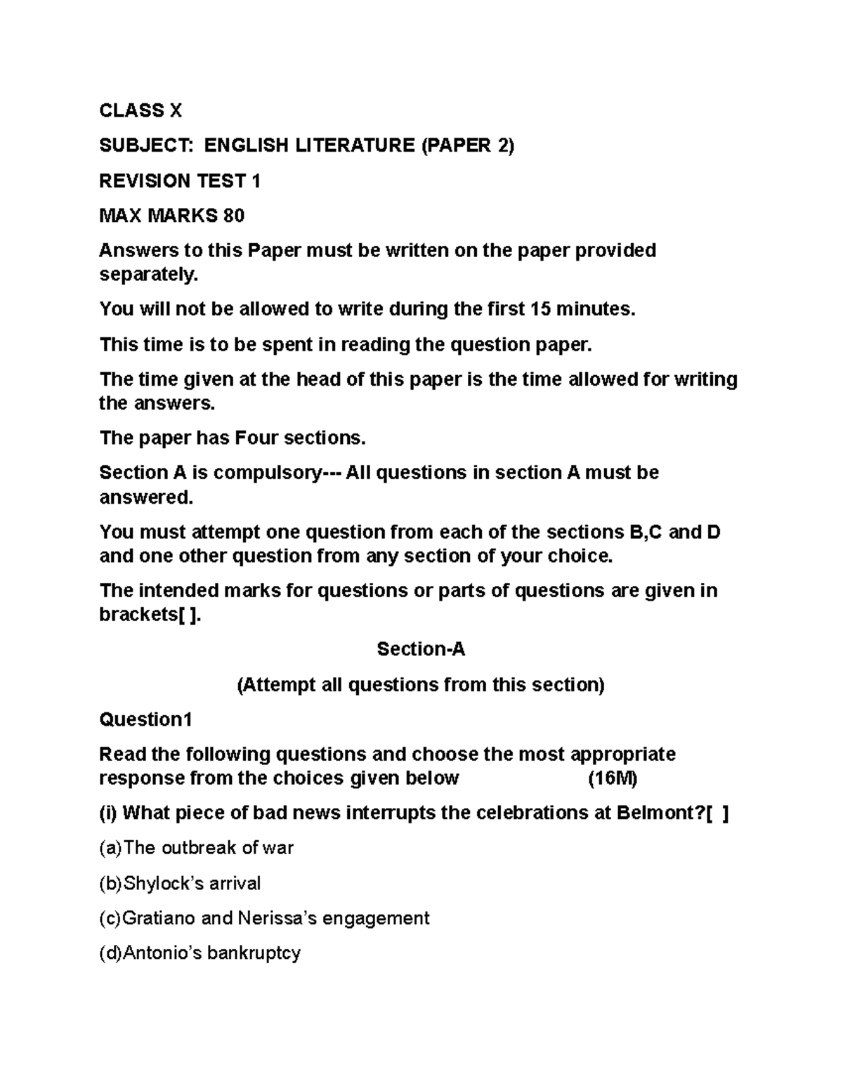 10TH ENG-LIT RT-1 P-2 - Bijnftyy - CLASS X SUBJECT: ENGLISH LITERATURE ...