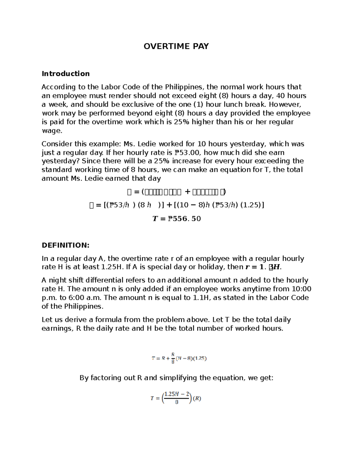 Overtime PAY - Business Mathematics - OVERTIME PAY Introduction ...