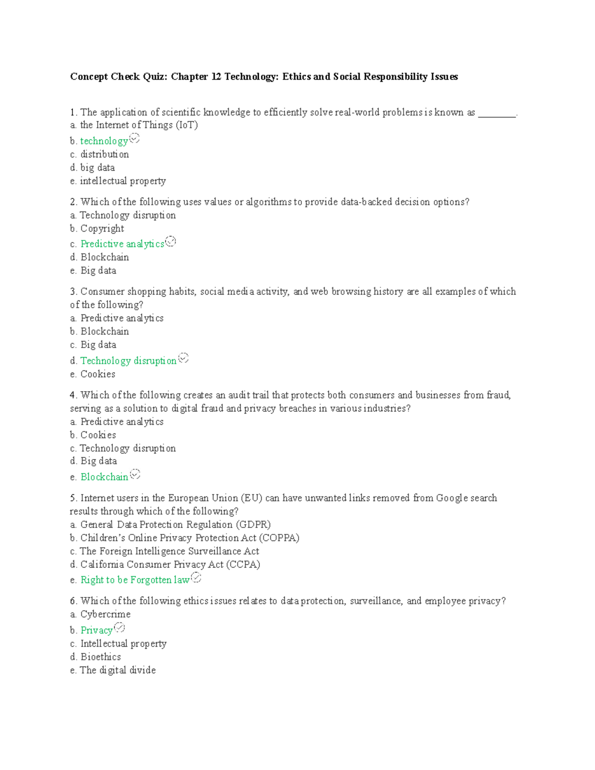 Concept Check Quiz Chapter 12 - a. the Internet of Things (IoT) b ...