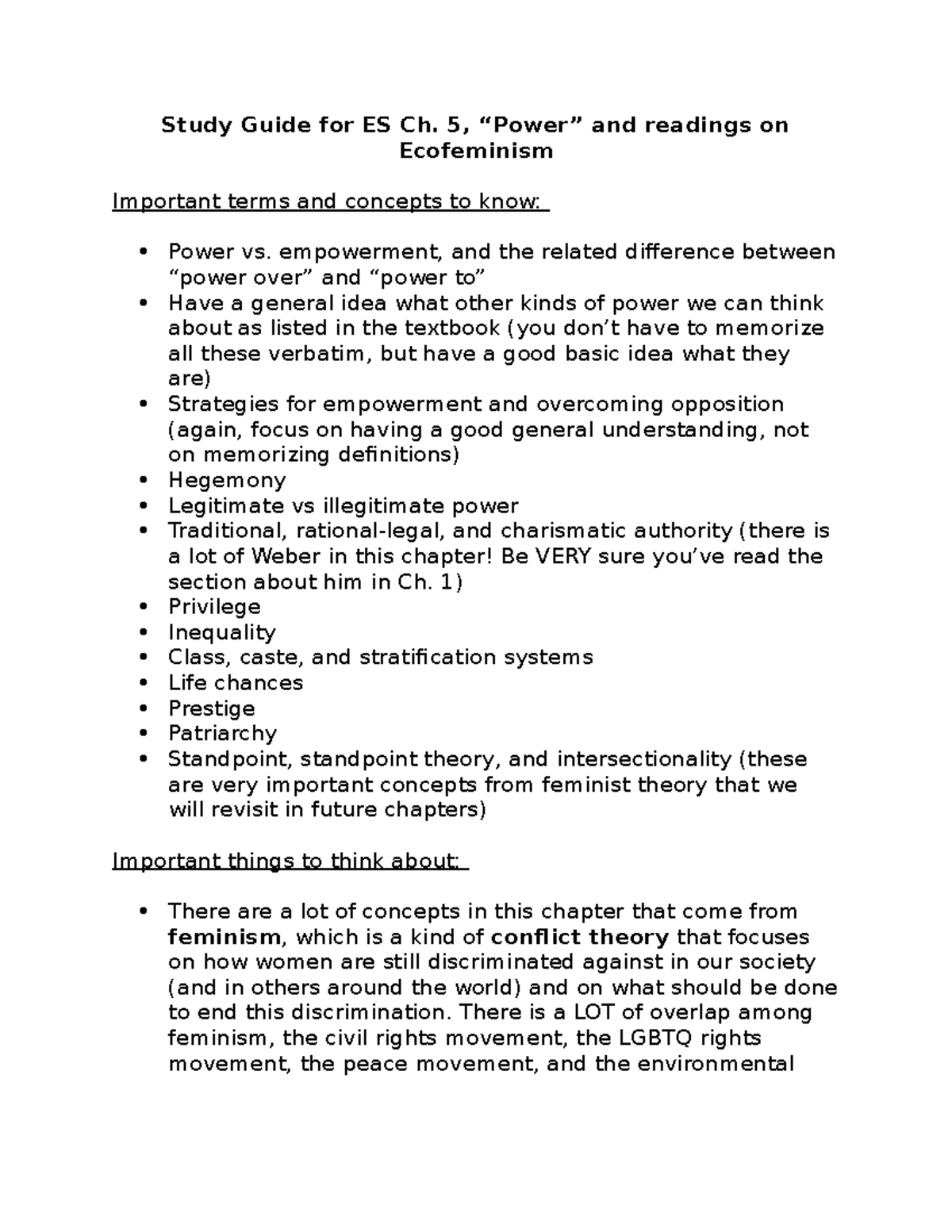 Ch. 5 Power - Practice Materials - Study Guide for ES Ch. 5, “Power ...