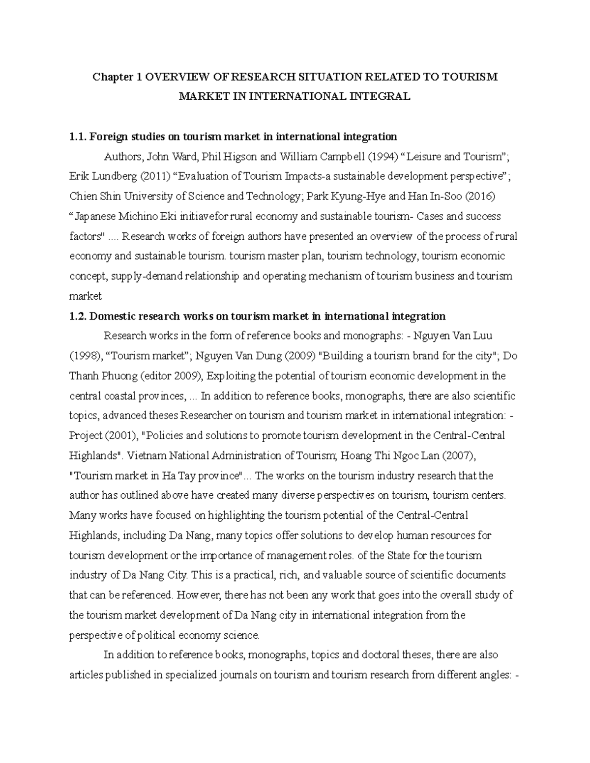 Chapter 1 Overview OF Research Situation Related TO Tourism Market IN ...