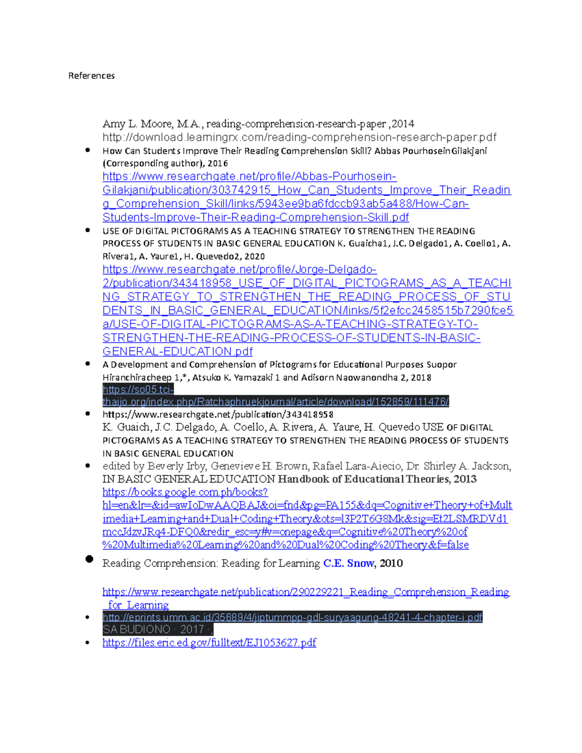 References draft - notes - References Amy L. Moore, M., reading ...