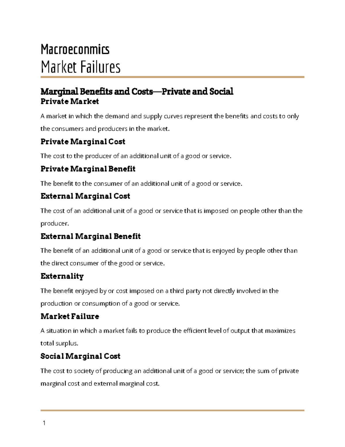 Chapter 5 Market Failures - Macroeconmic Market Failures Marginal ...