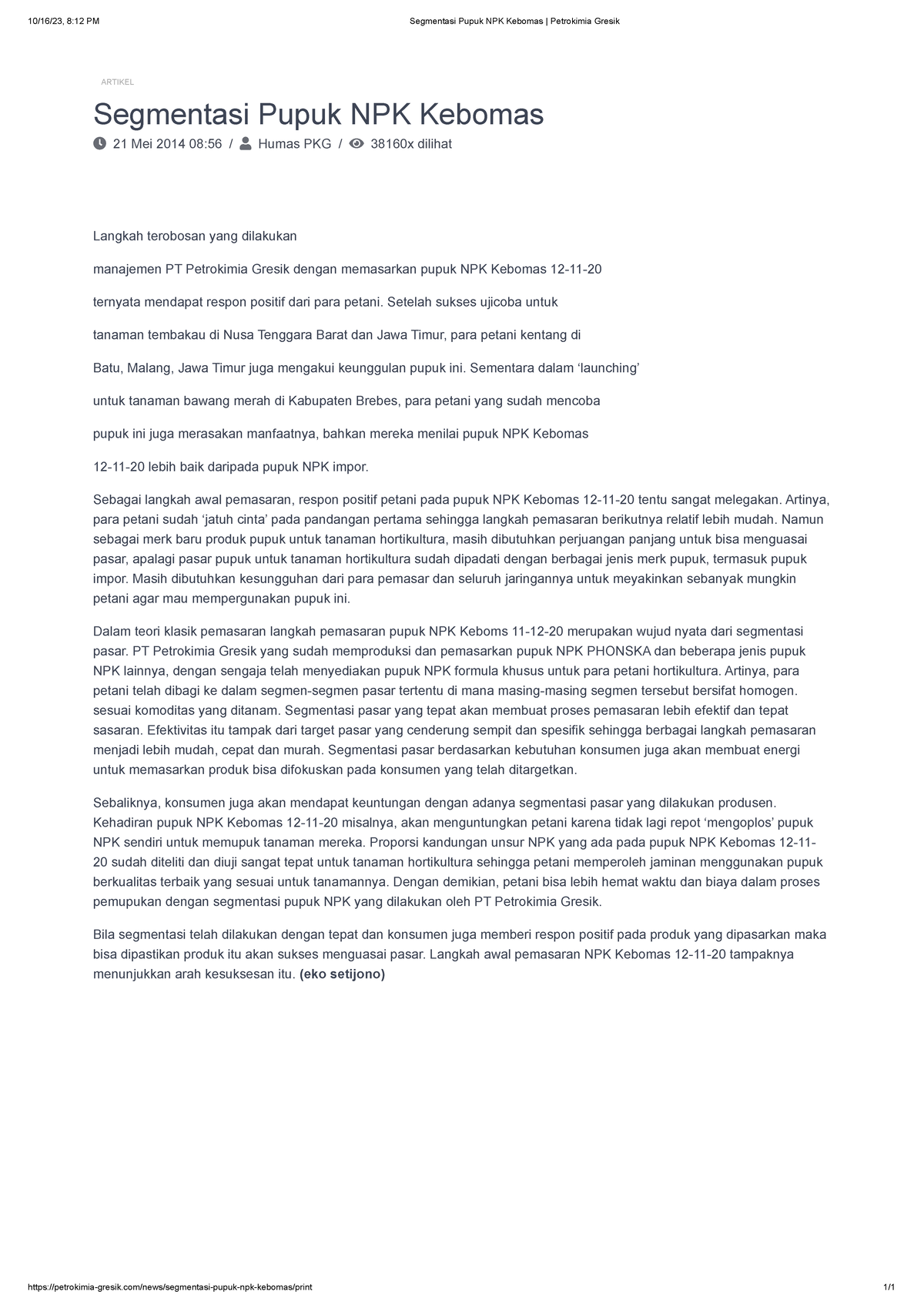 Segmentasi Pupuk NPK Kebomas Petrokimia Gresik - 10/16/23, 8:12 PM ...