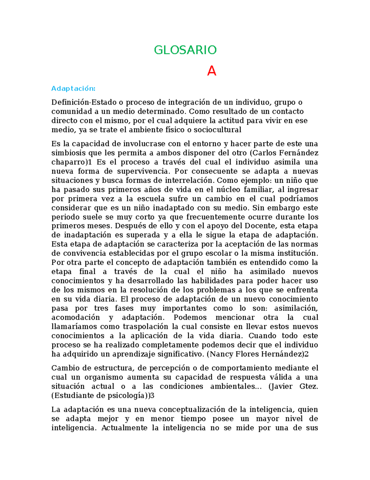 Glosario - COMO ELABORAR UN PROYECTO - GLOSARIO A Adaptación ...