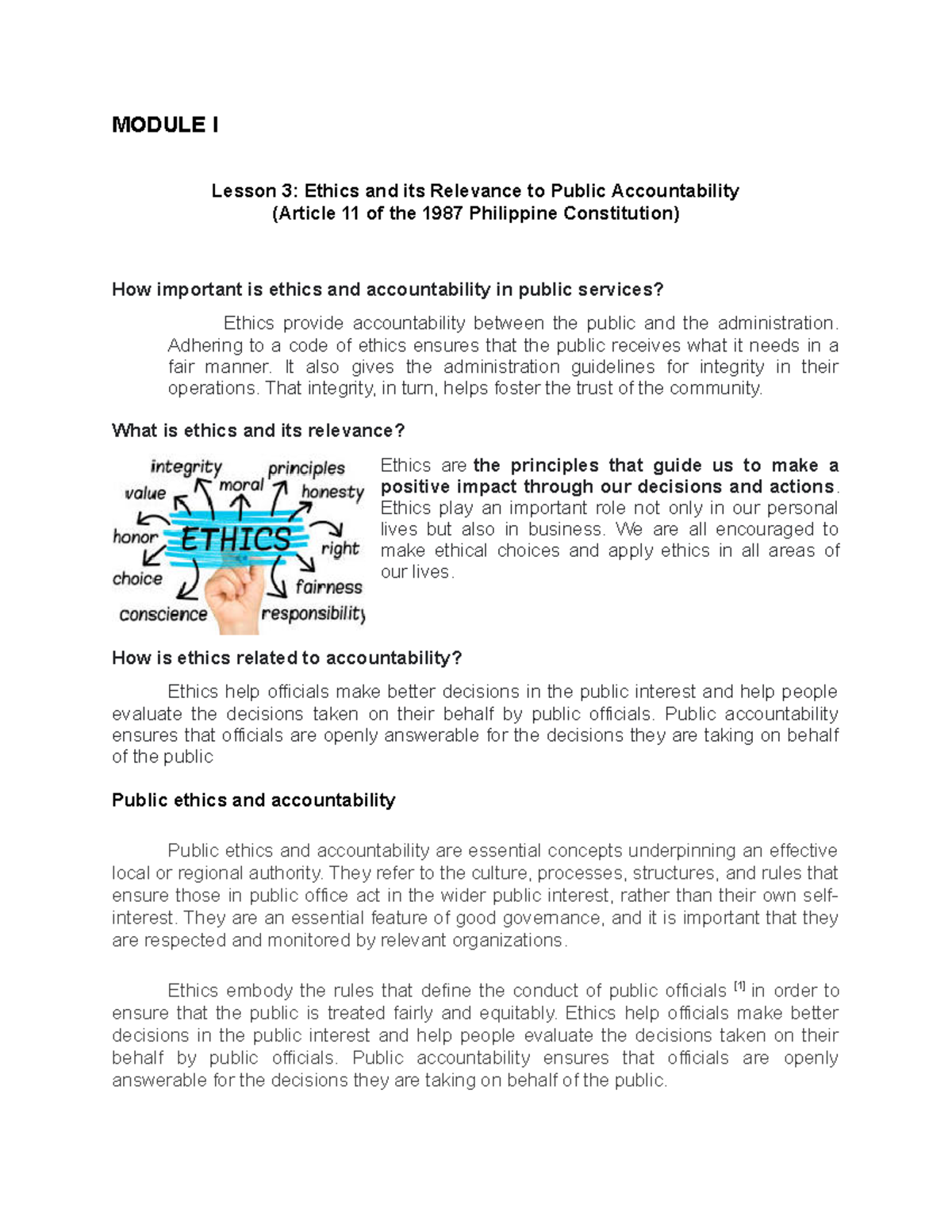 Module I Lessons 3 4 PADM 117 Ethics Accountability IN THE Public ...